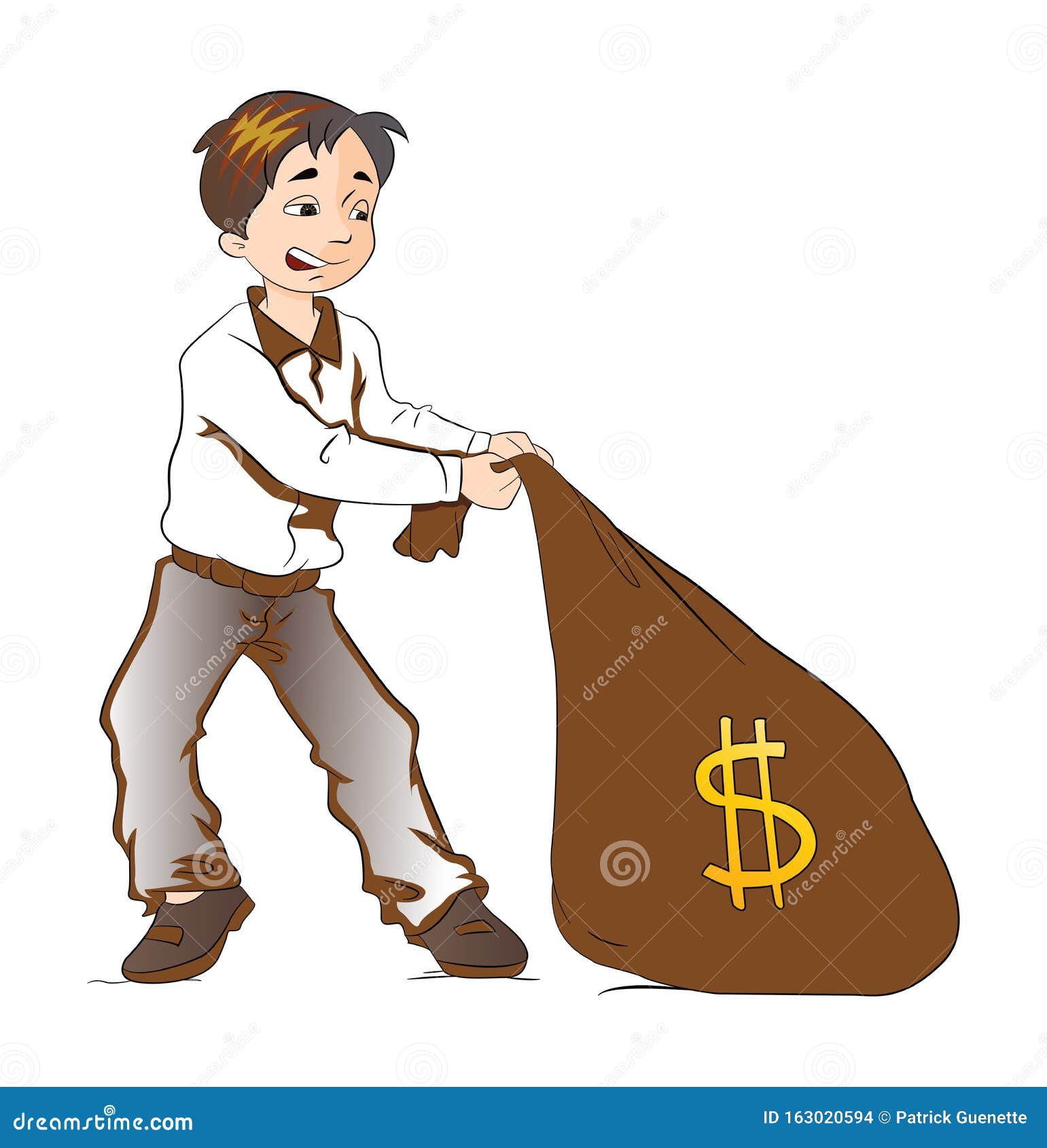 Boy Pulling a Sack of Money, Illustration Stock Vector - Illustration ...