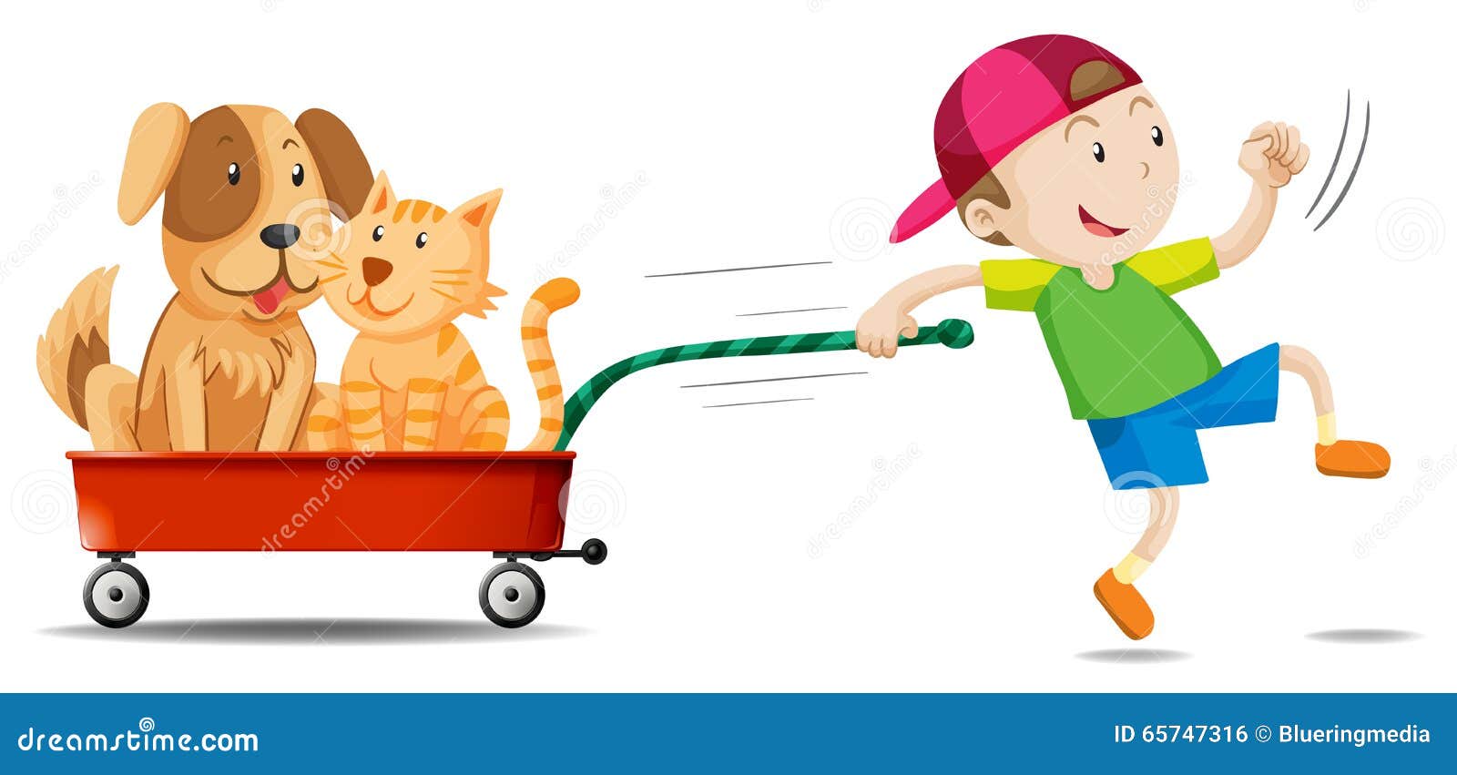 Boy Pulling A Red Wagon Stock Illustration | CartoonDealer.com #13901587