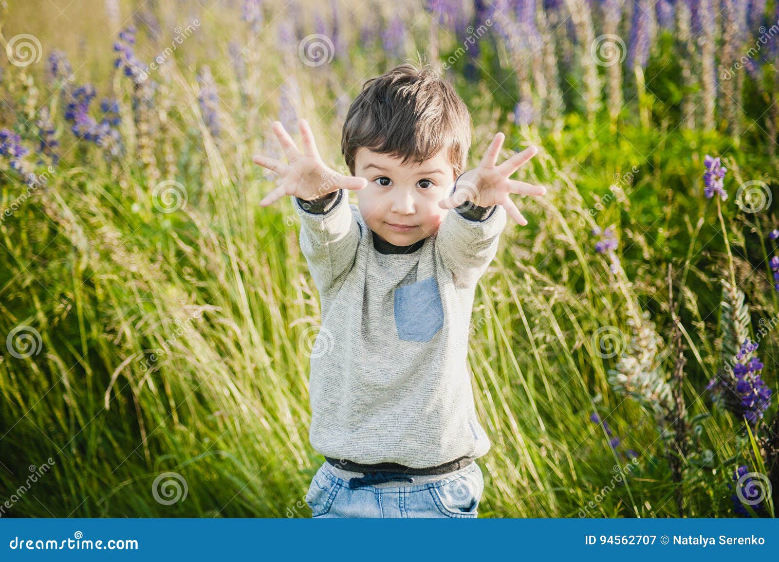 The Boy Pulls the Hands Forward. Stock Image - Image of indicate ...