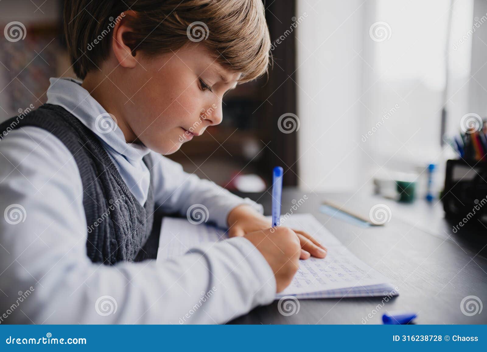 Boy Pupil Doing His Homework at Home Stock Photo - Image of home, pupil ...