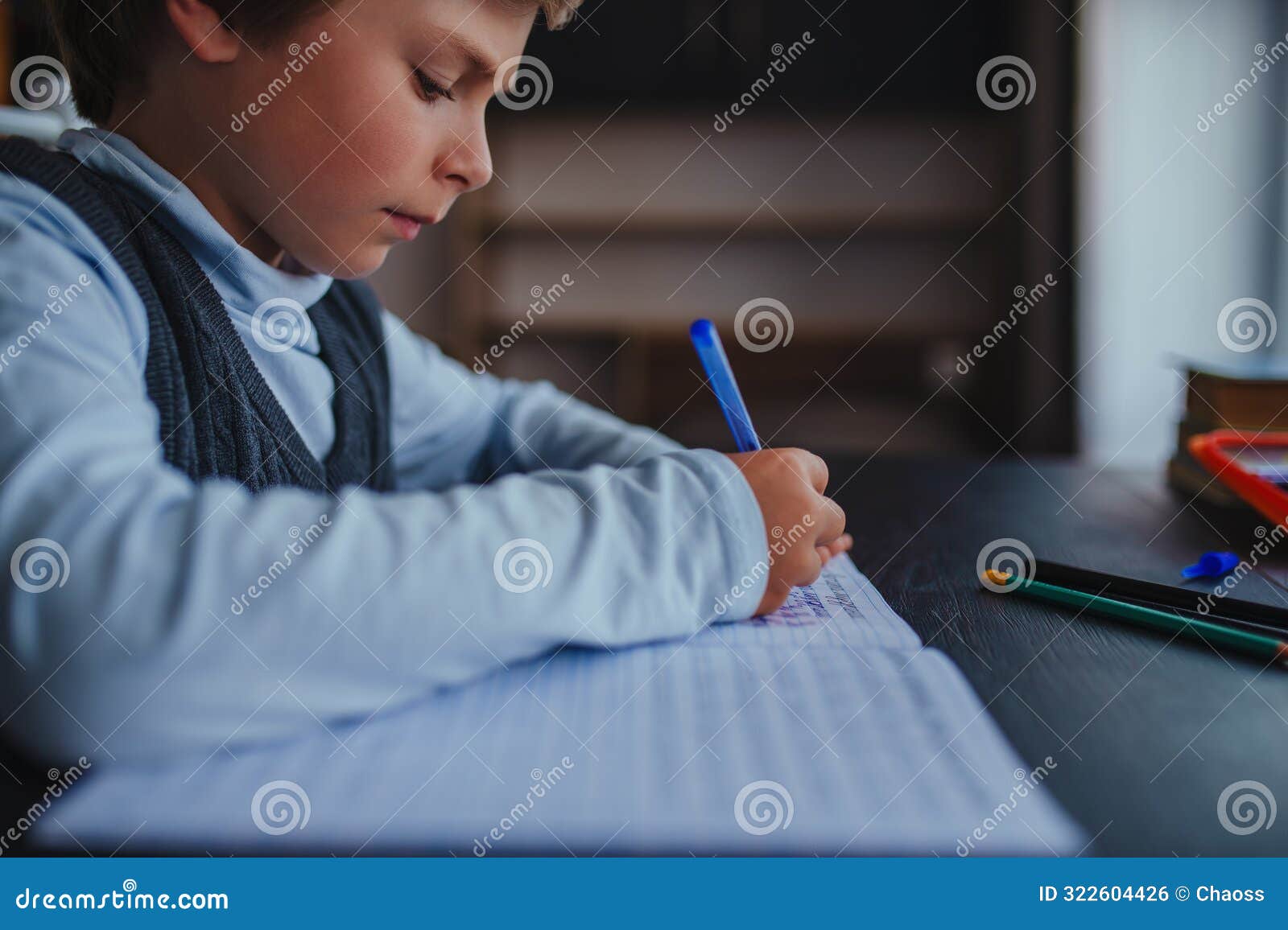 Boy Pupil Doing His Homework Stock Photo - Image of smart, childhood ...