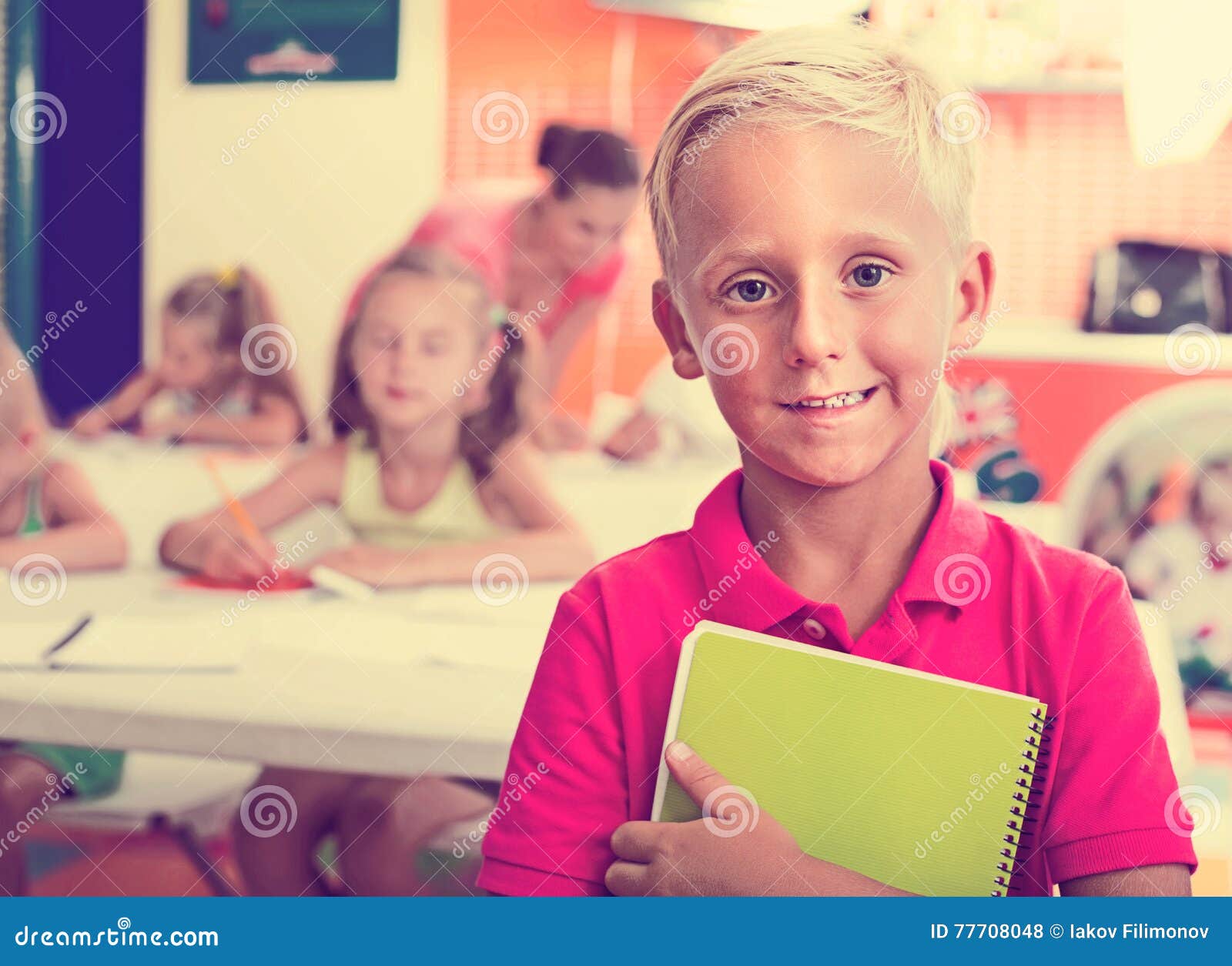 Boy Pupil Standing in Elementary School Class Stock Photo - Image of ...
