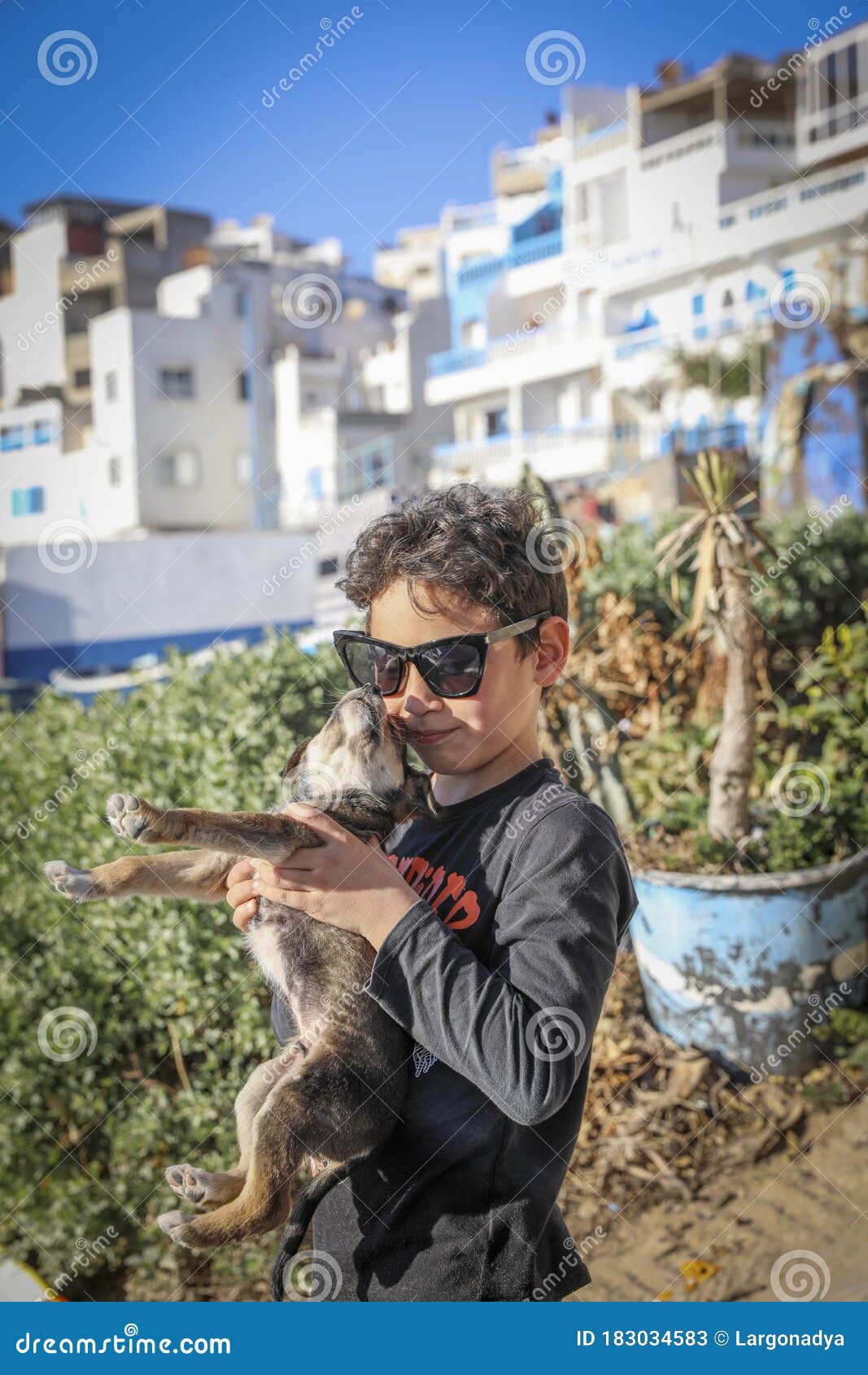 A boy with puppy stock image. Image of childhood, outdoor - 183034583