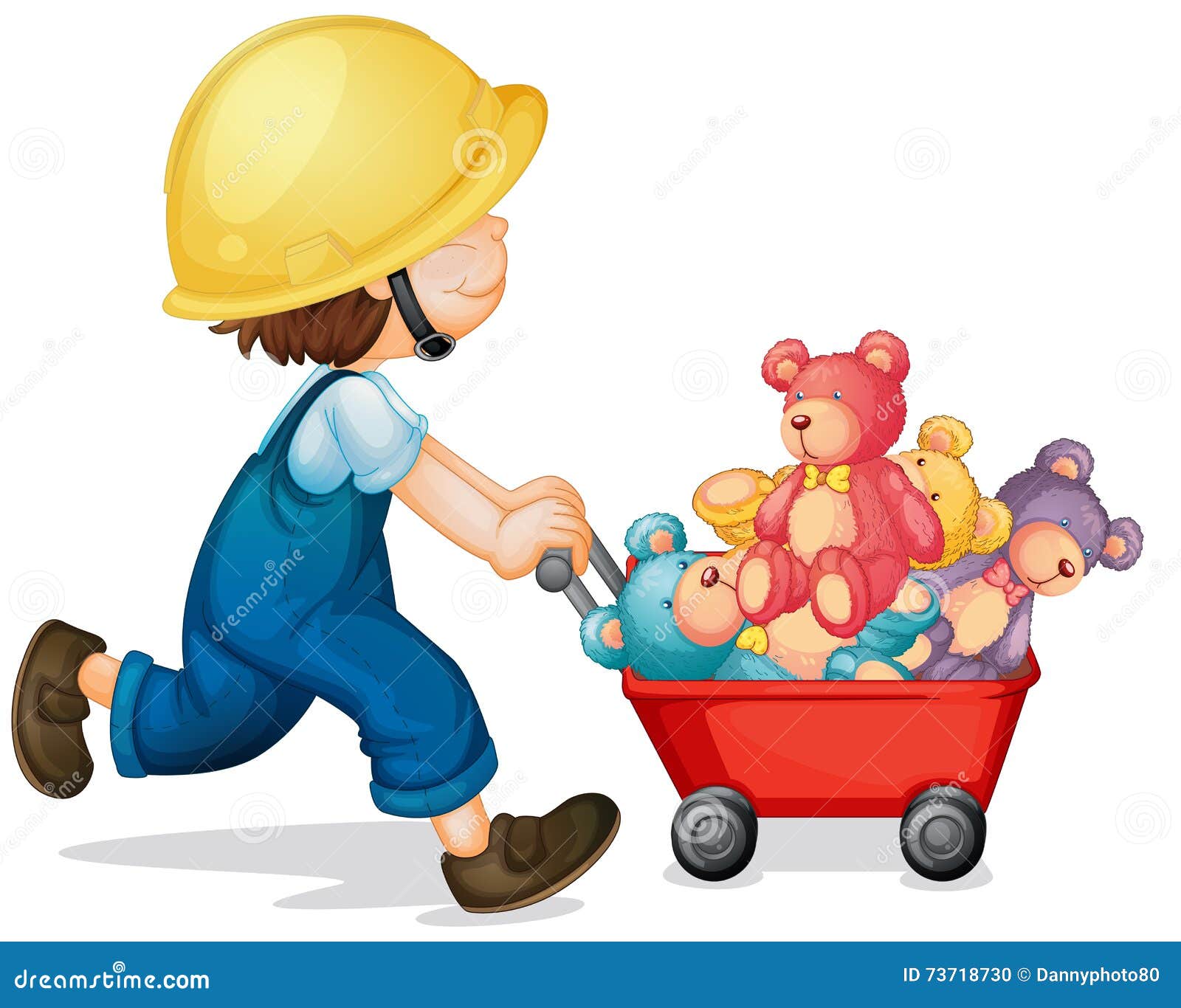 Boy Pushing Cart Full of Teddy Bears Stock Vector - Illustration of ...