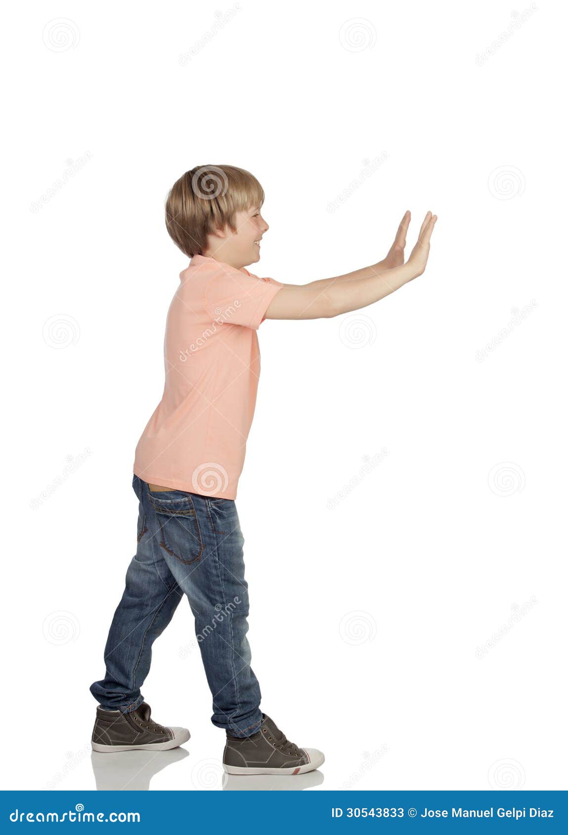 Boy pushing something stock image. Image of small, hand - 30543833