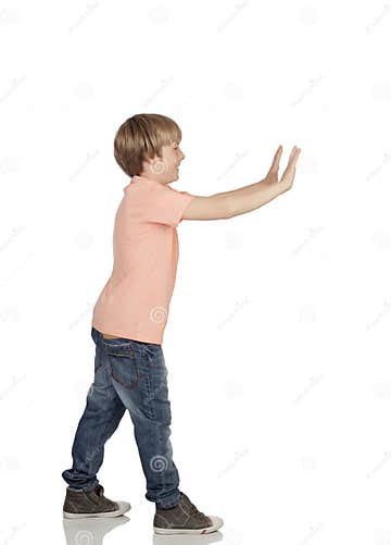 Boy pushing something stock image. Image of small, hand - 30543833