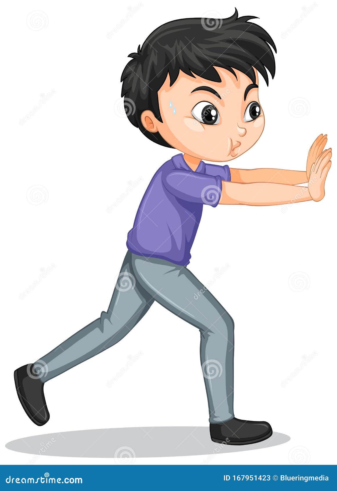 Boy Pushing Wall on Isolated Background Stock Vector - Illustration of ...