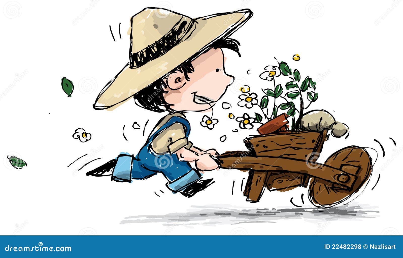 Boy pushing a wheelbarrow stock illustration. Illustration of turning ...