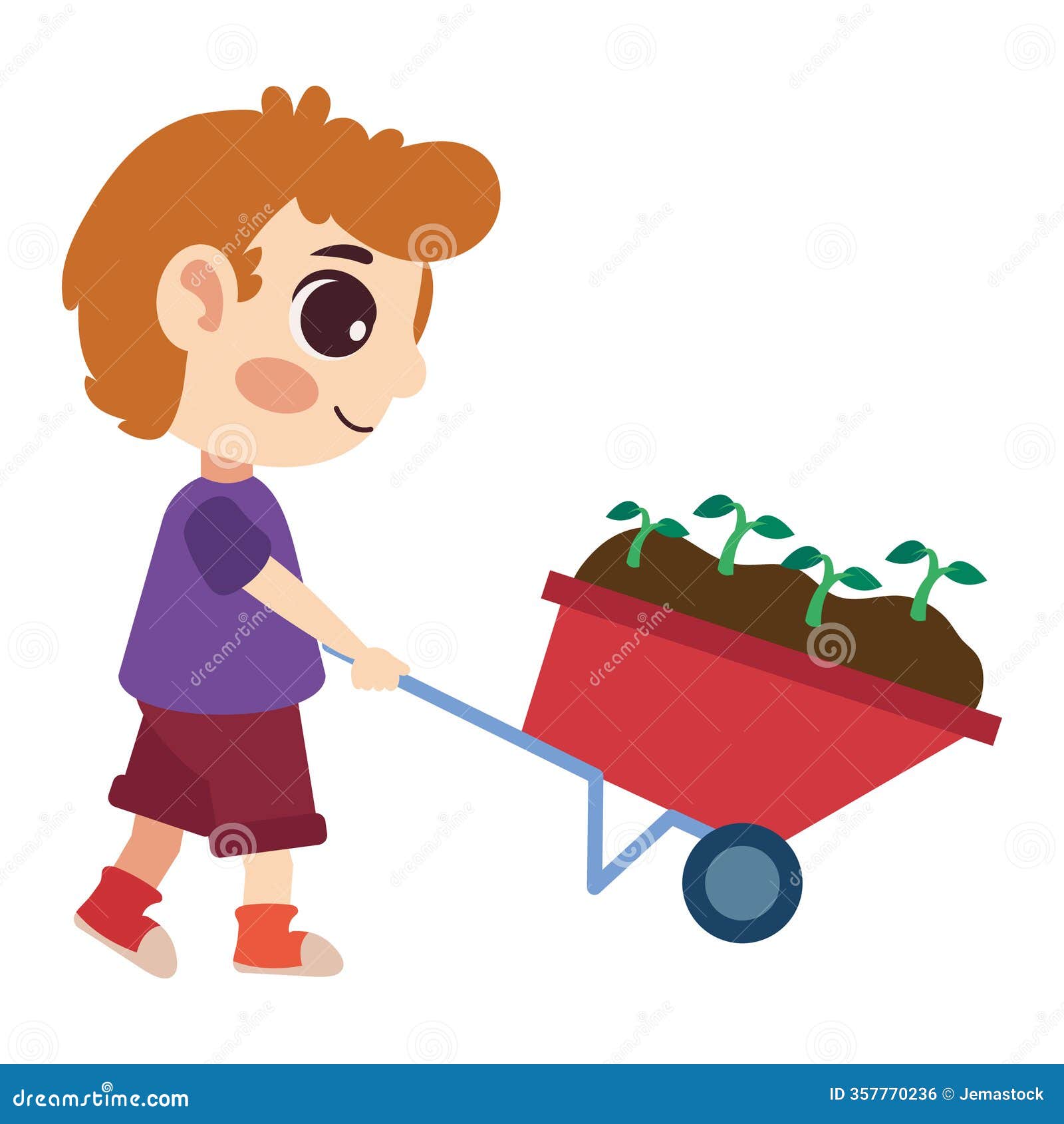 Boy Pushing Wheelbarrow Load Stock Illustration - Illustration of ...