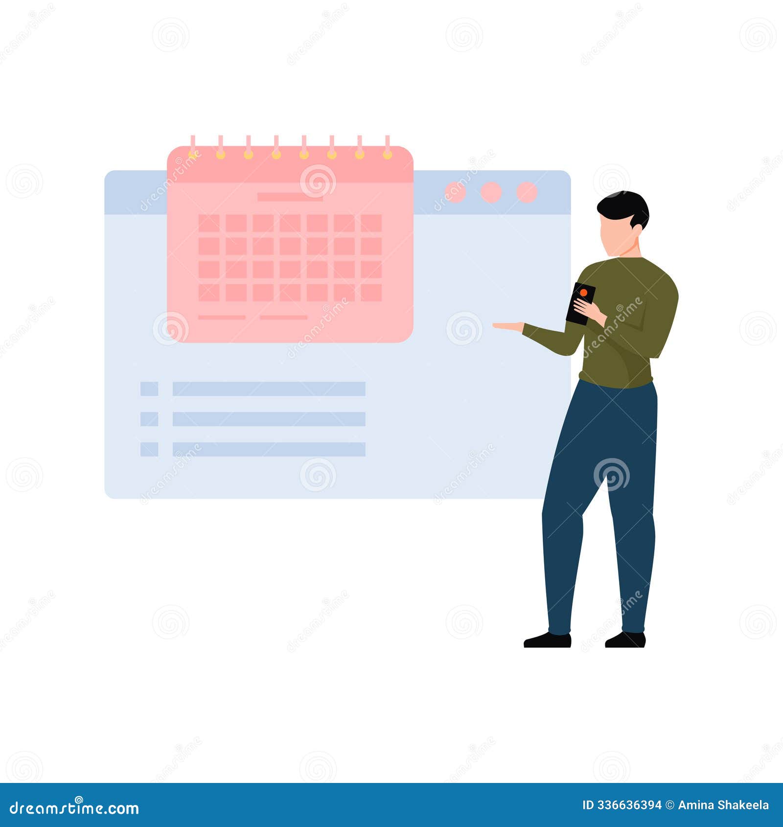 A Boy Puts Reminders on a Calendar Stock Illustration - Illustration of ...