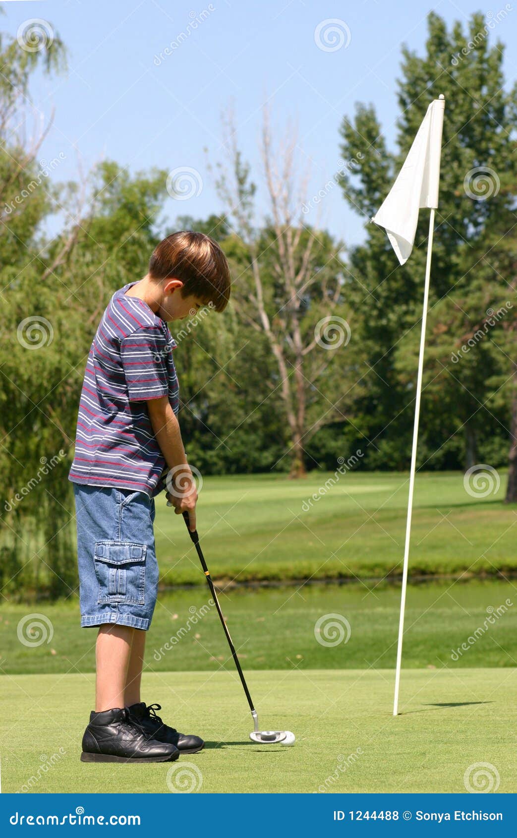Boy Putting stock photo. Image of ball, domestic, male - 1244488