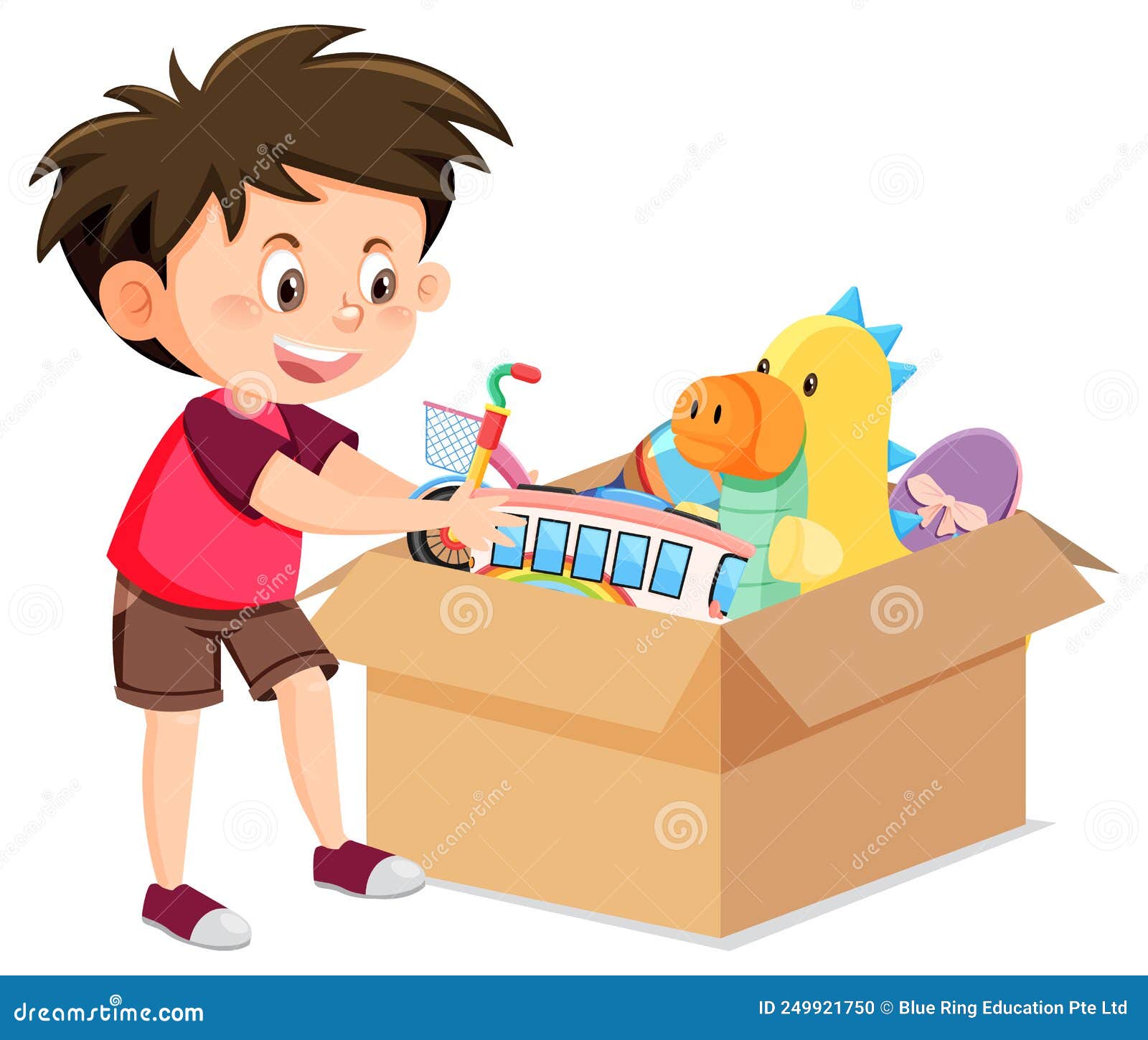 A Boy Putting His Toy into the Box Stock Vector - Illustration of male ...