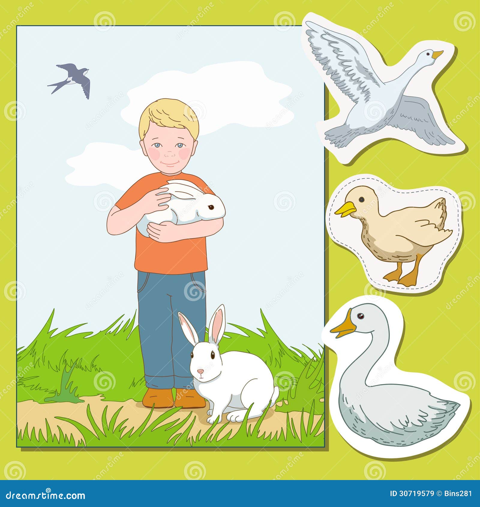 Boy and rabbit stock vector. Illustration of spring, summer - 30719579