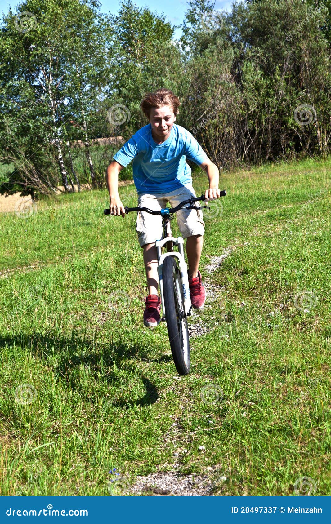 Boy Racing with His Bike in Open Stock Image - Image of eyes, nature ...