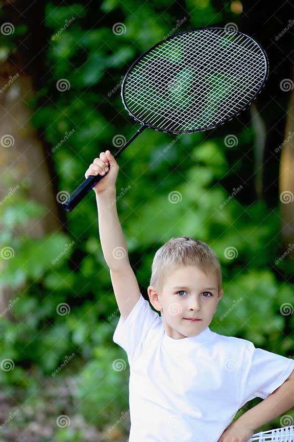 Boy with a racket stock image. Image of trees, player - 21347927