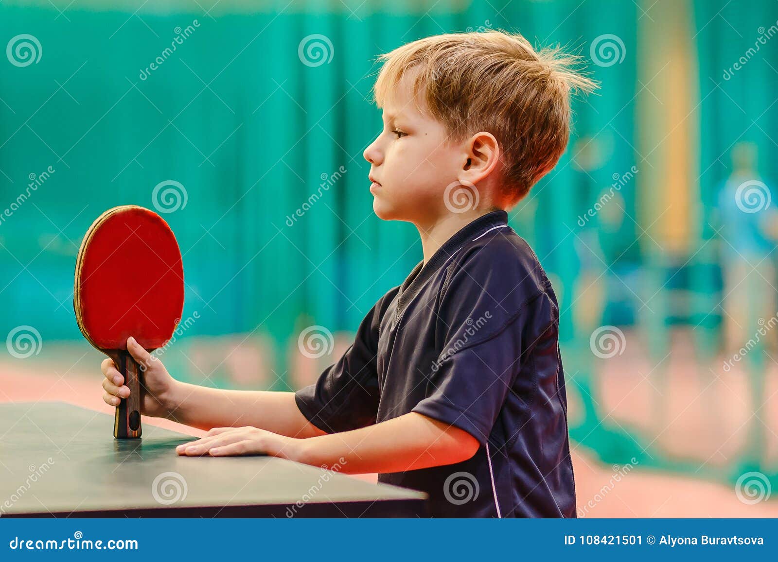 The Boy with the Racket for Table Tennis Stock Image - Image of ...