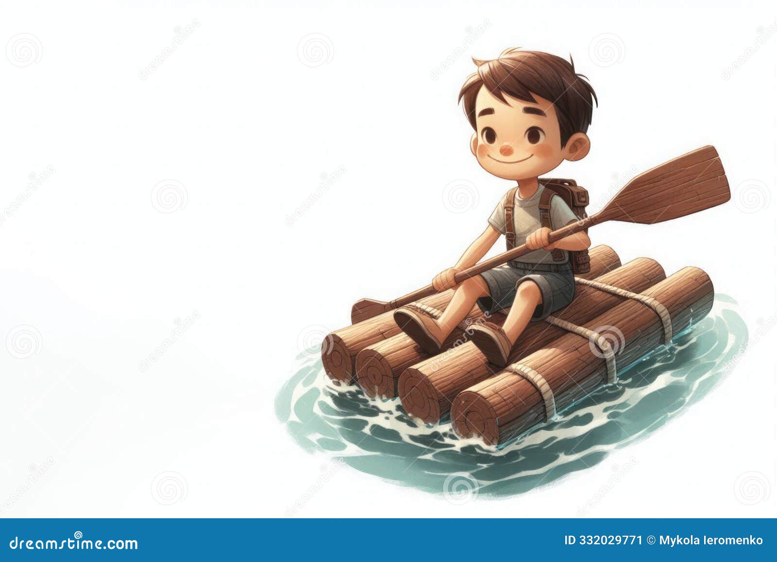 A Boy on a Raft Made of Logs. Space for Text. Stock Illustration ...