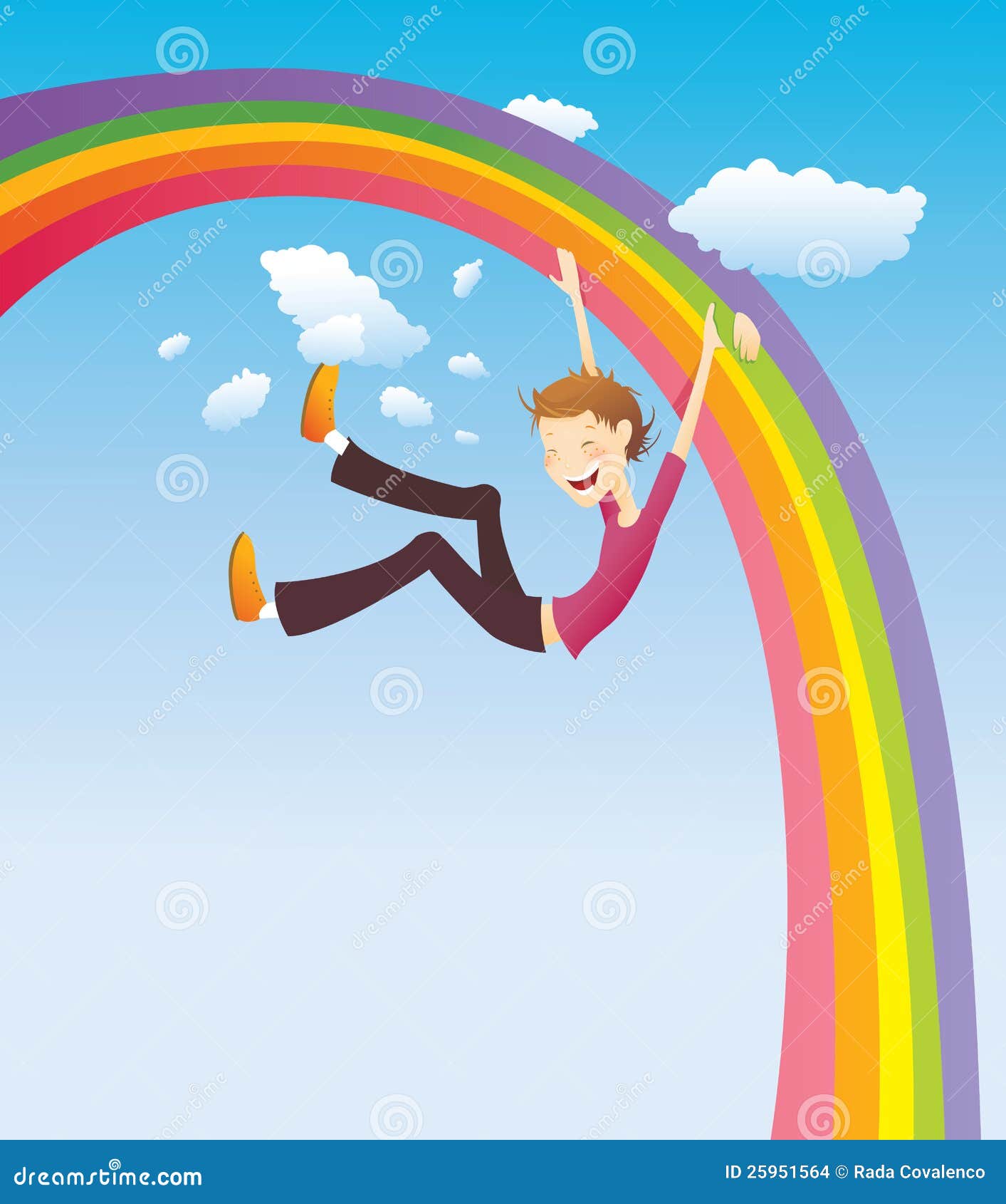 Boy on the rainbow stock vector. Illustration of beauty - 25951564