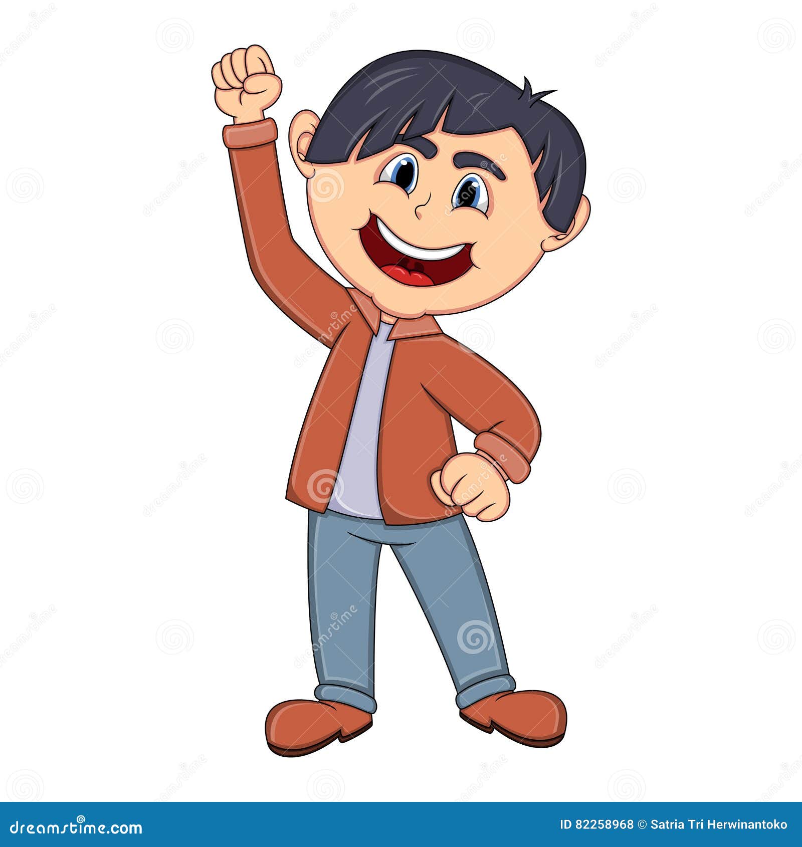 Boy Raised His Hand Cartoon Stock Vector - Illustration of point, happy ...