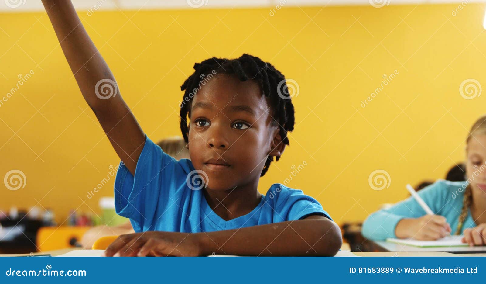 Boy Raising Hand in Classroom Stock Video - Video of childhood, desk ...