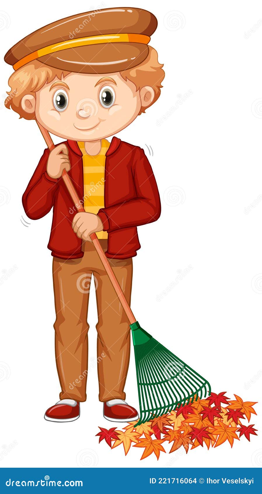 Boy Raking Leaves on White Background Stock Vector - Illustration of ...