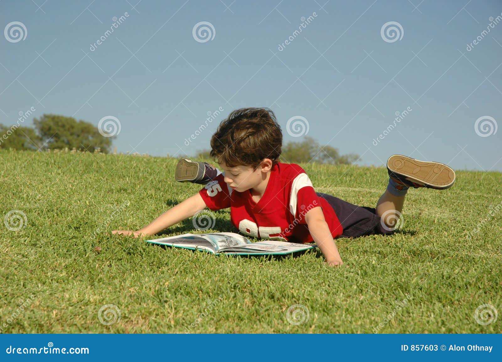 Boy reading stock image. Image of playing, spring, summer - 857603