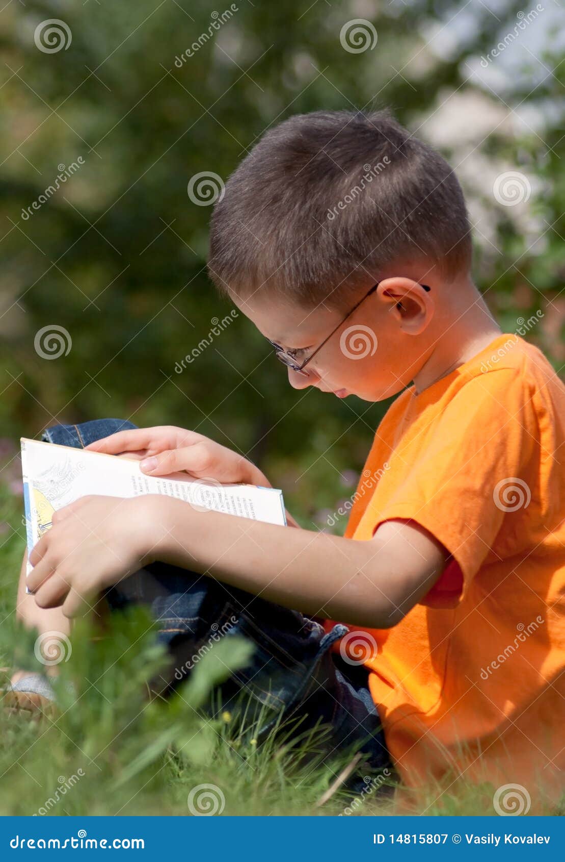 Boy reading a book stock image. Image of outdoor, green - 14815807