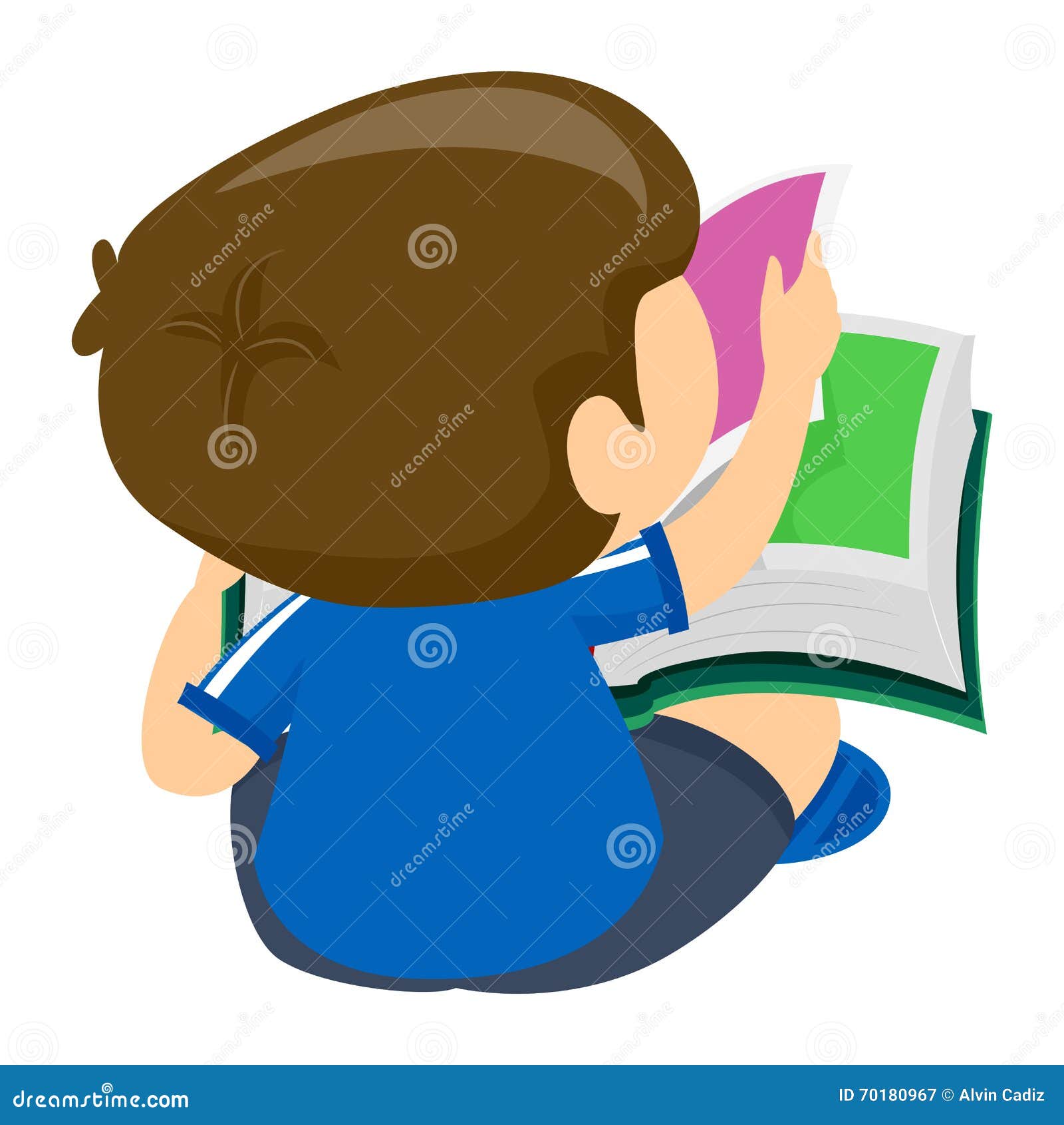 Boy Reading a Book Back View Stock Vector - Illustration of little ...