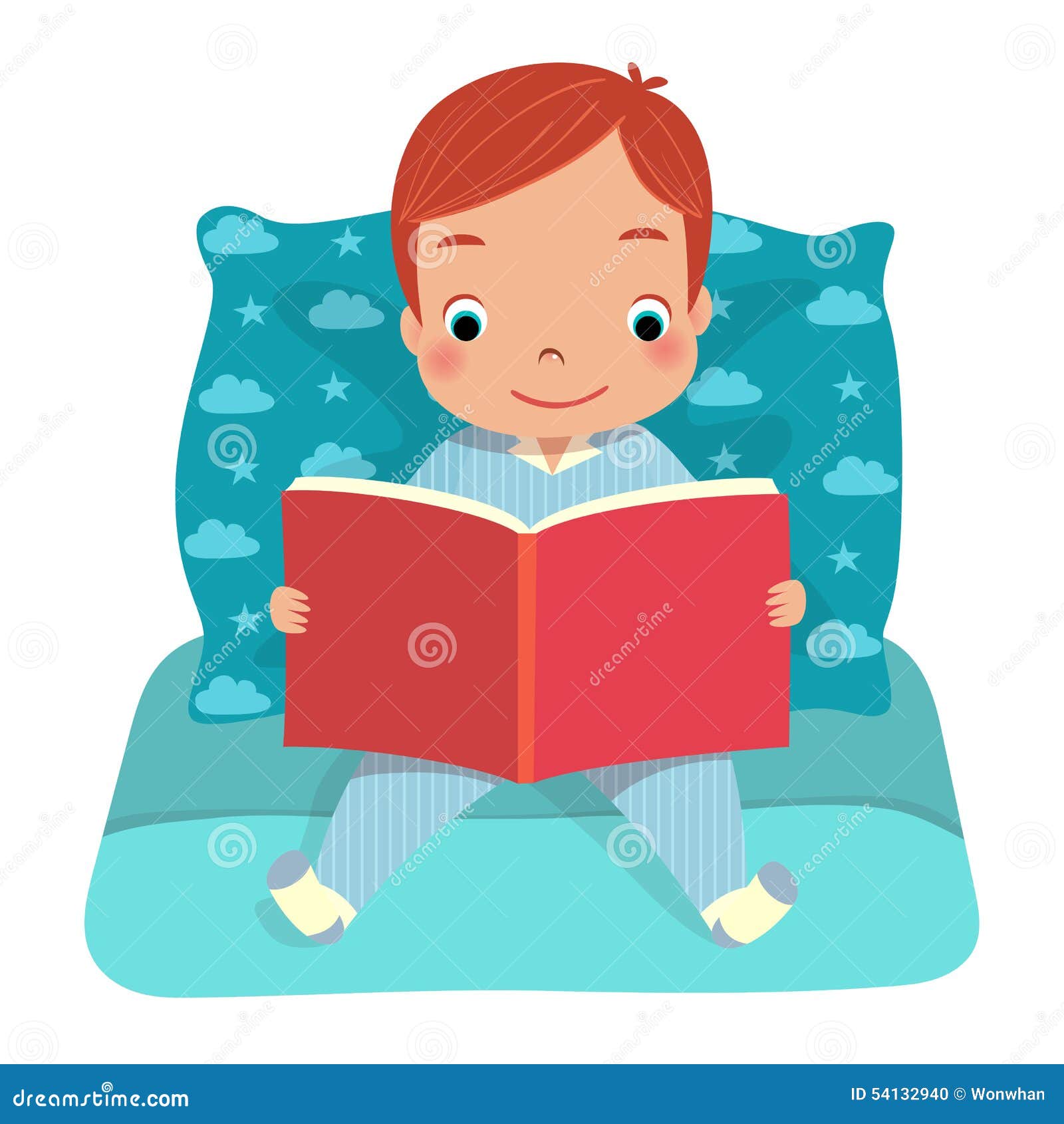A boy reading book on bed stock vector. Illustration of cartoon - 54132940