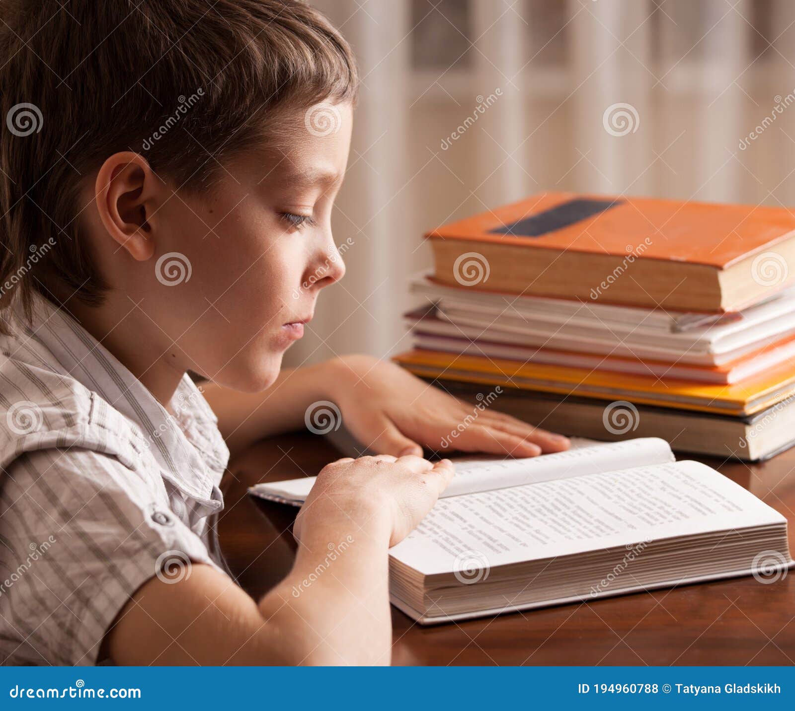 Boy reading book stock photo. Image of studying, school - 194960788