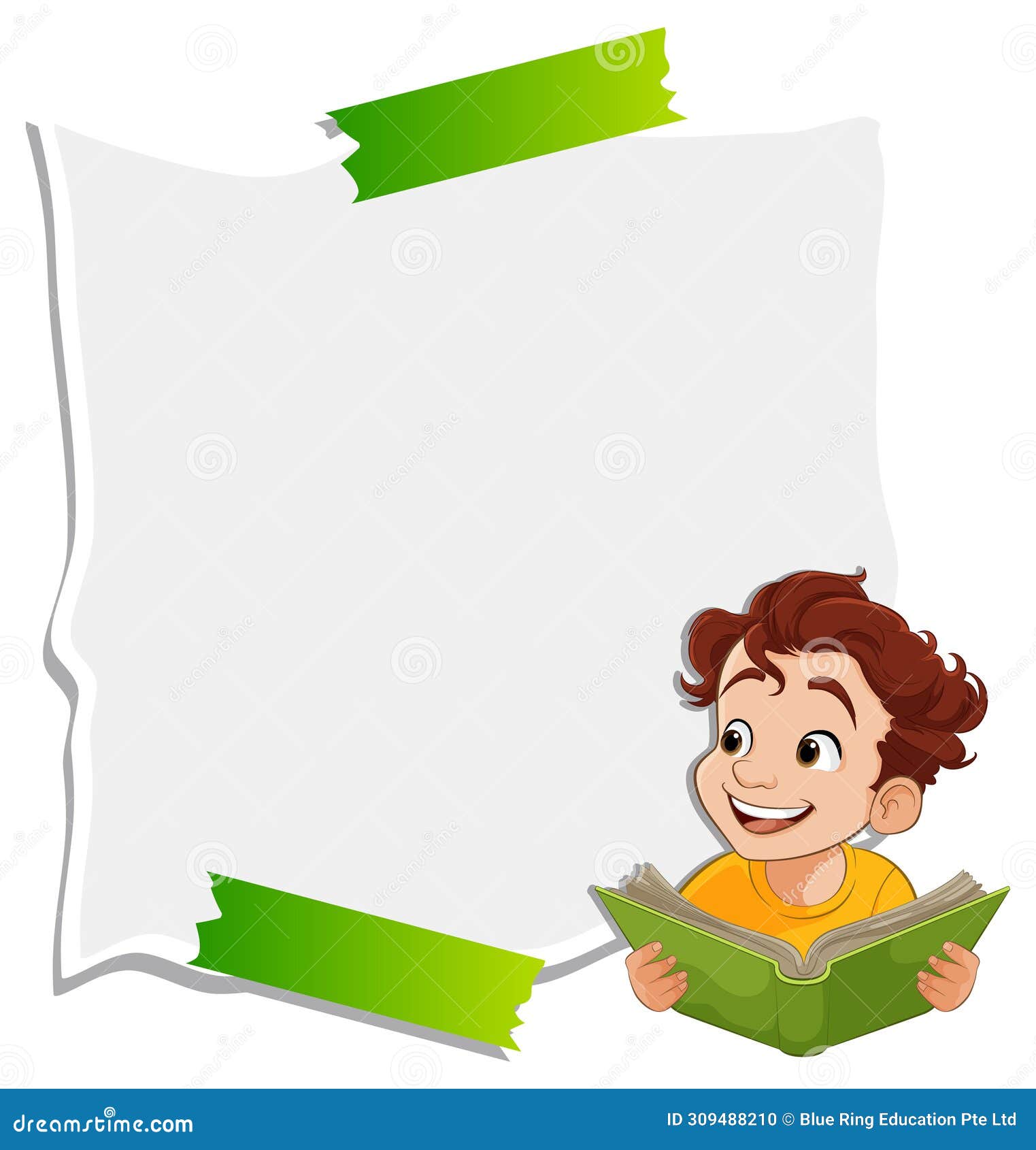 Boy Reading Book with Empty Paper Stock Vector - Illustration of ...