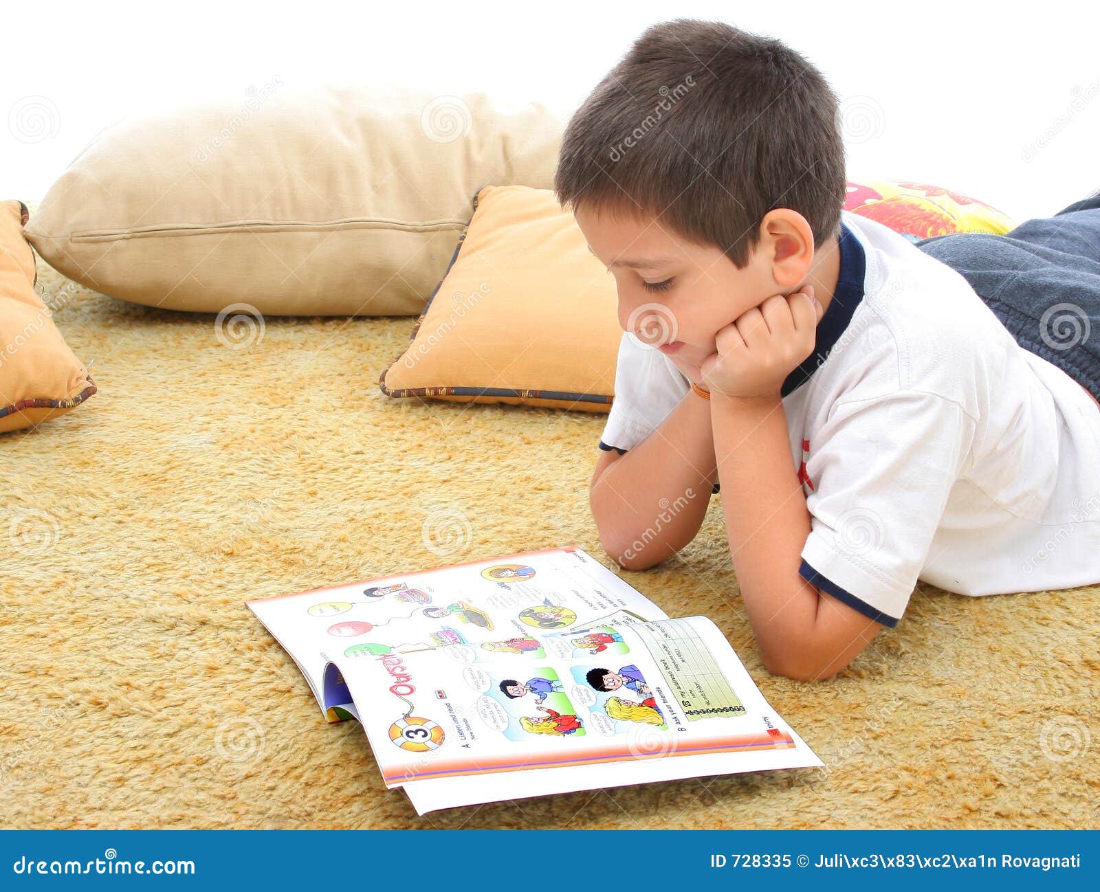 Boy Reading a Book on the Floor Stock Image - Image of book, remember ...