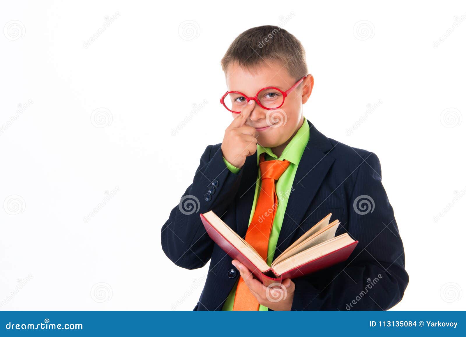 Boy Reading a Book Thirsty for Knowledge - Isolated Over a White ...