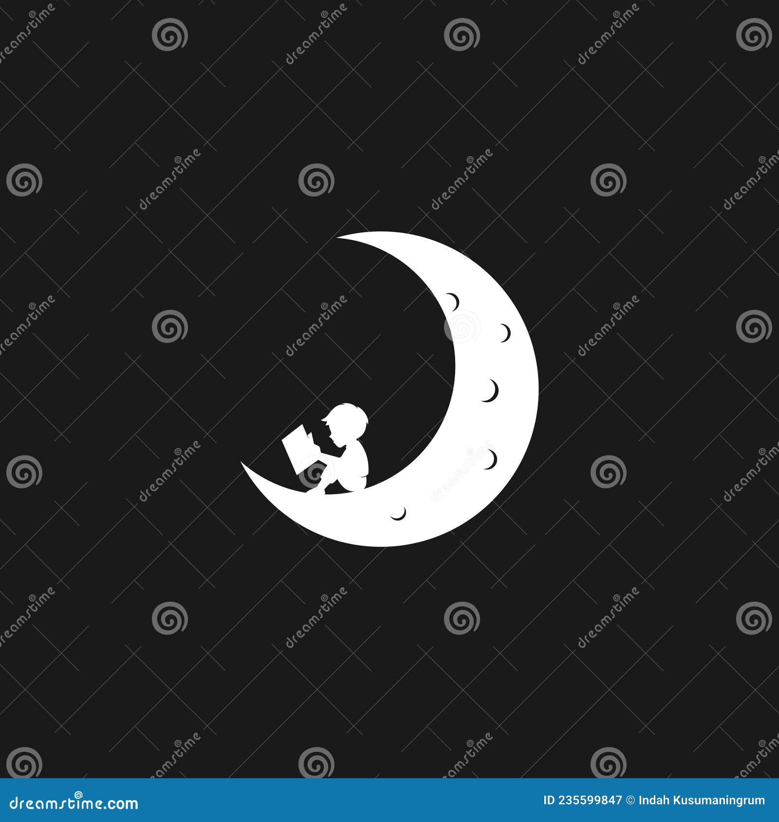 Boy Reading a Book Under the Moonlight Stock Vector - Illustration of ...