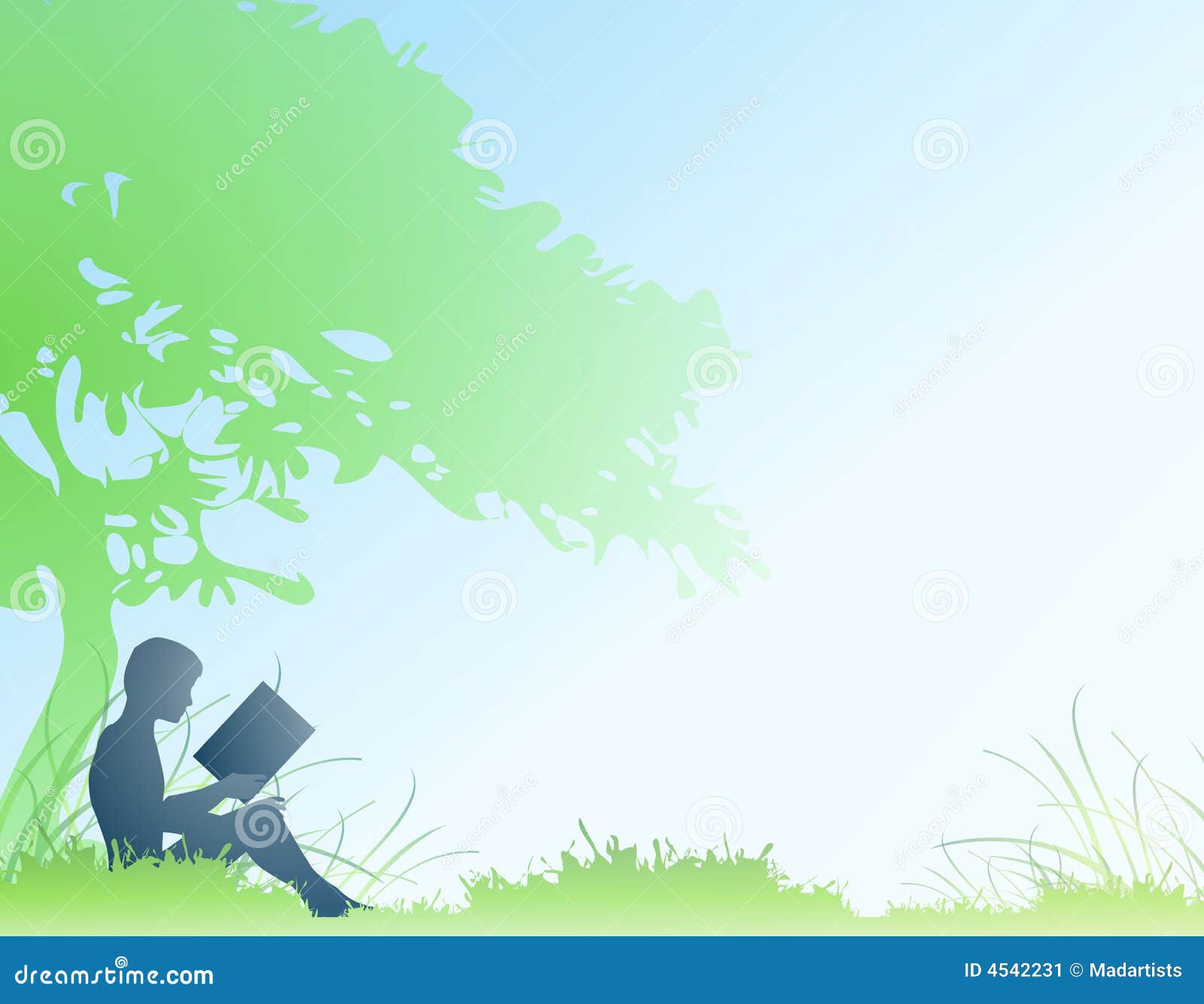 Boy Reading Book Under Tree Stock Illustration - Illustration of ...