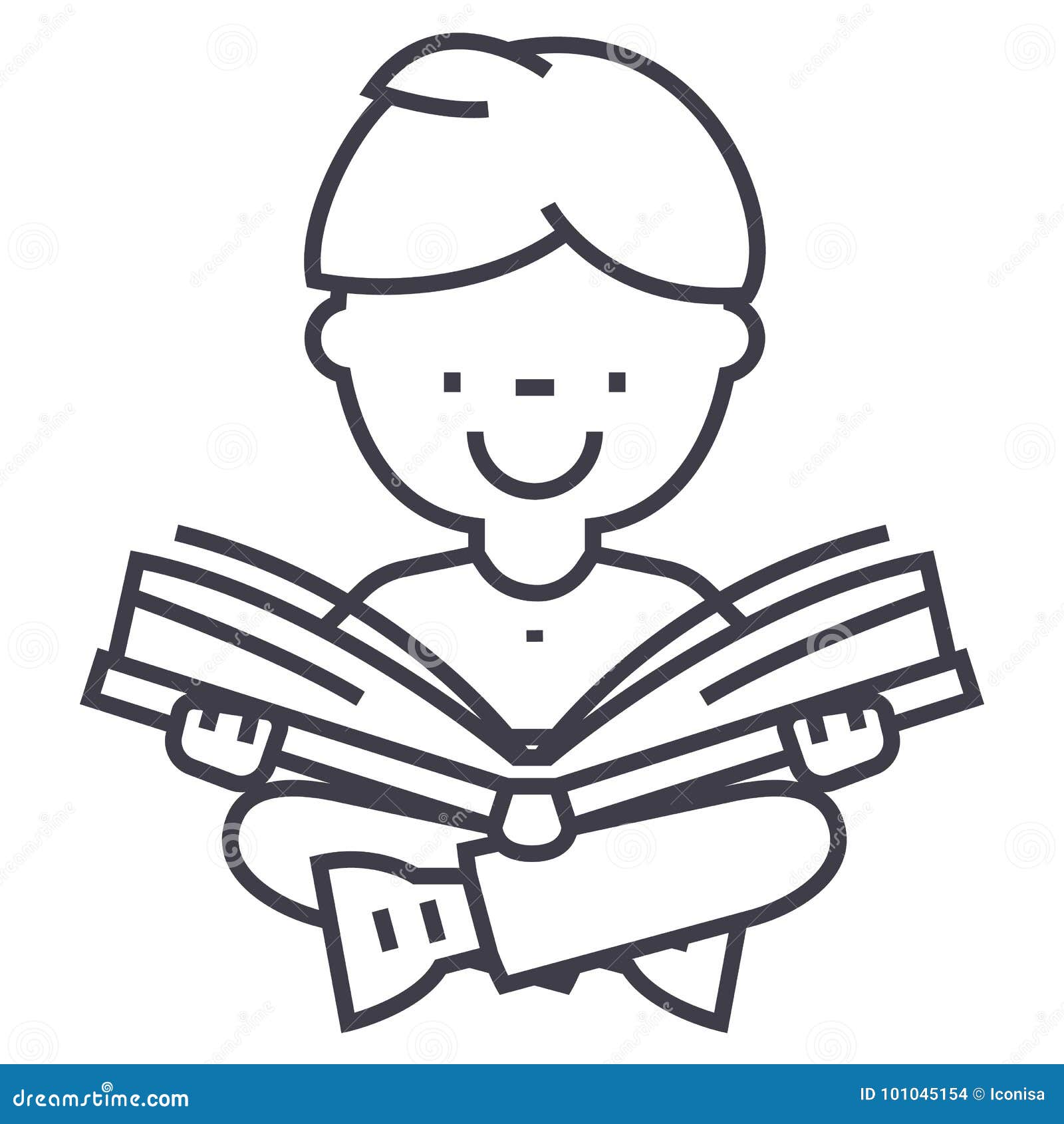 Boy Reading Book Vector Line Icon, Sign, Illustration on Background ... Boy Reading Book Vector Line Icon, Sign, Illustration on Background ...