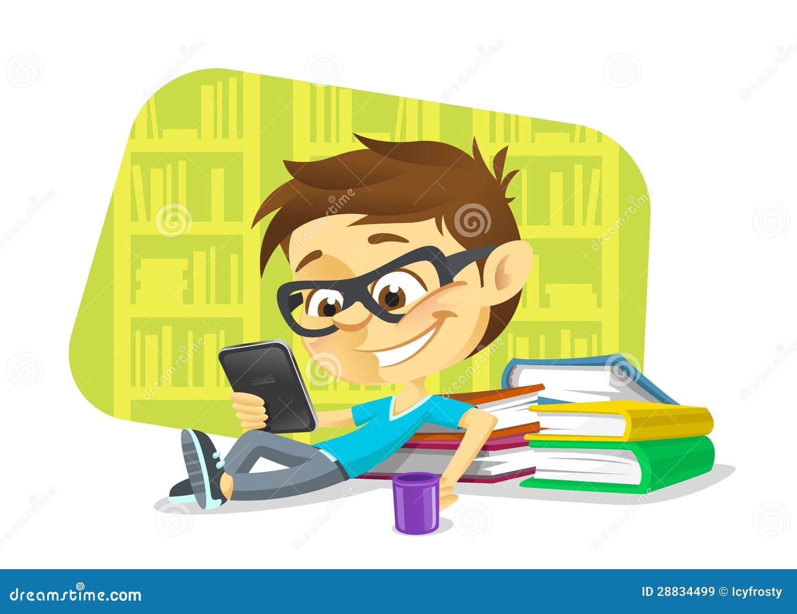 Boy reading a digital book stock illustration. Illustration of device ...