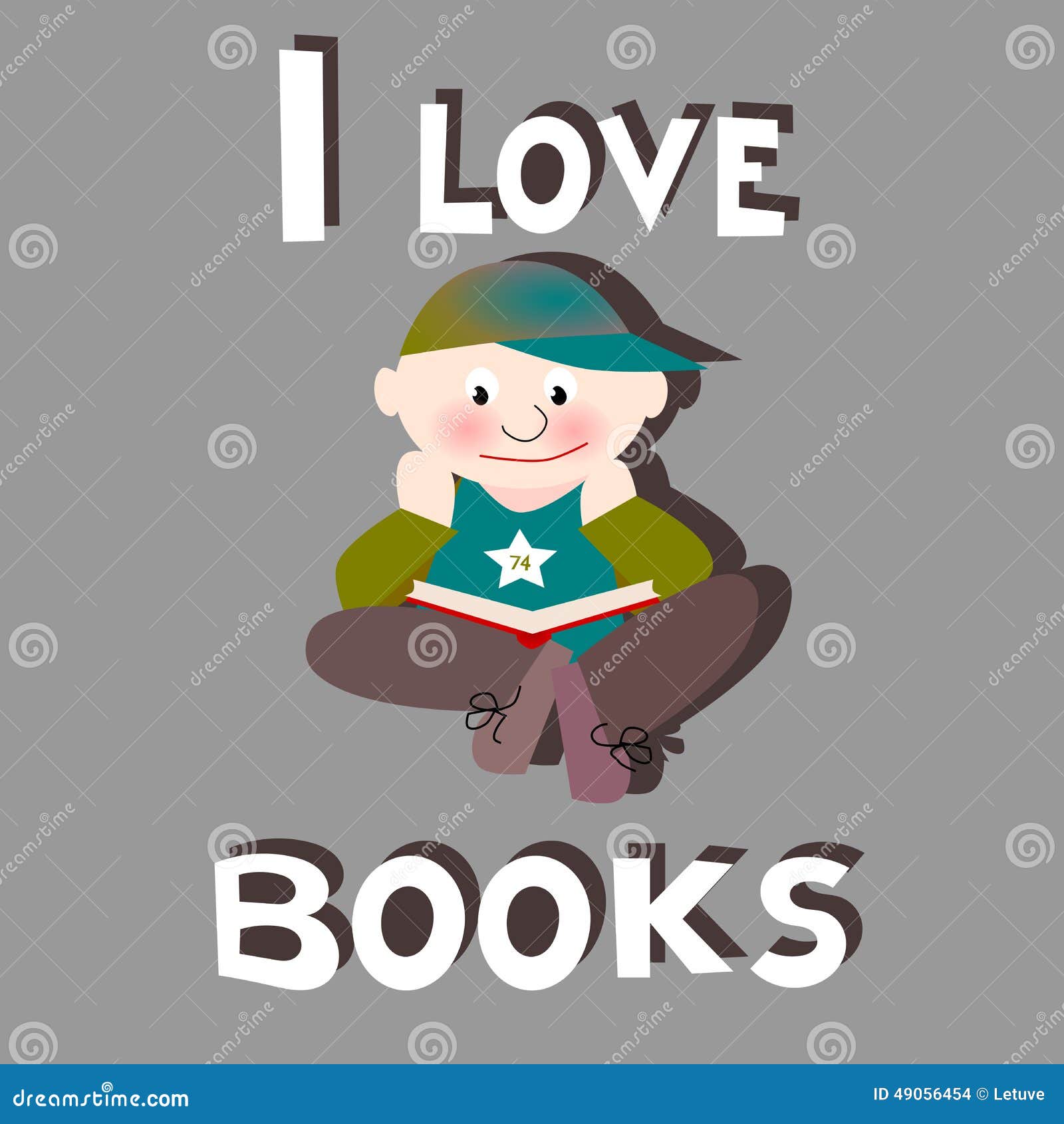 Boy reading: I love books stock illustration. Illustration of pupil ...