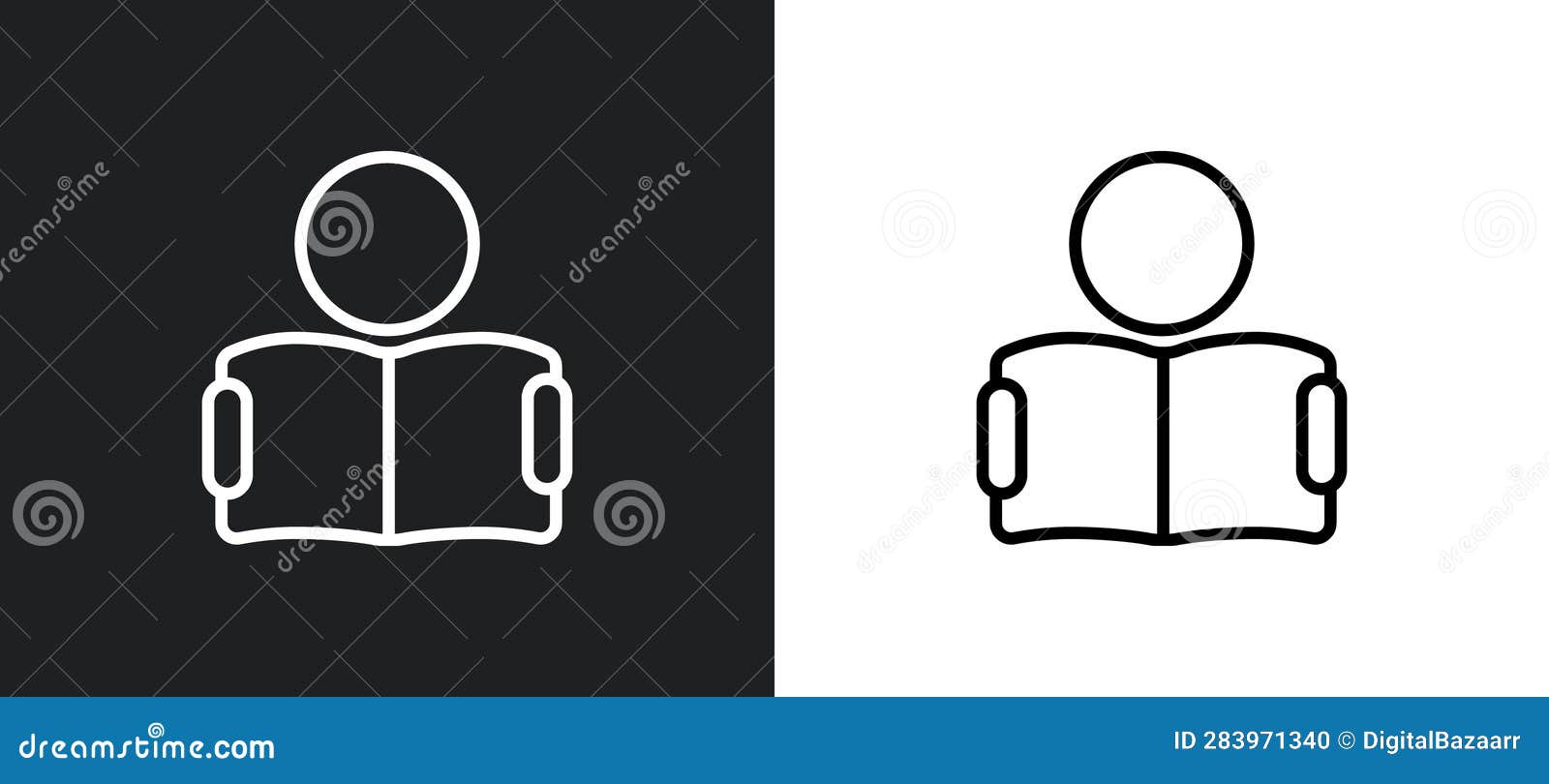 Boy Reading Outline Icon in White and Black Colors. Boy Reading Flat ...