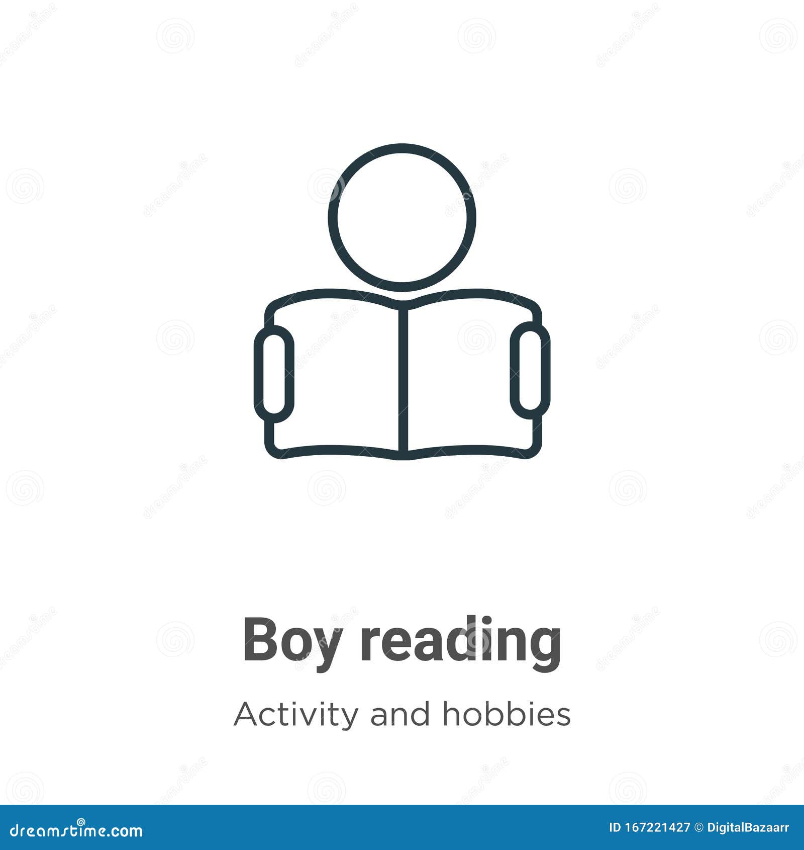 Boy Reading Outline Vector Icon. Thin Line Black Boy Reading Icon, Flat ...