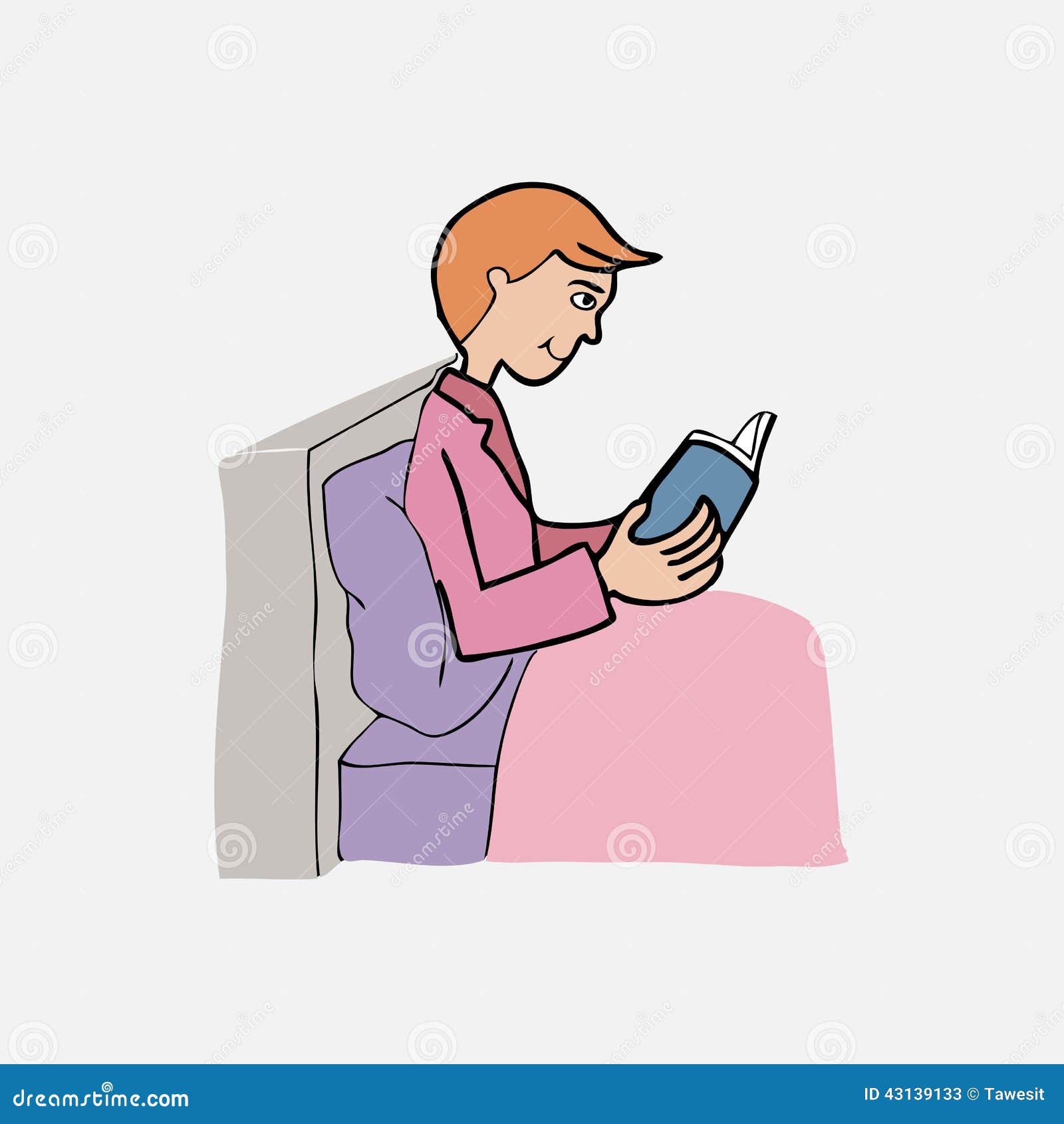 Boy reads book on bed stock vector. Illustration of bedtime - 43139133
