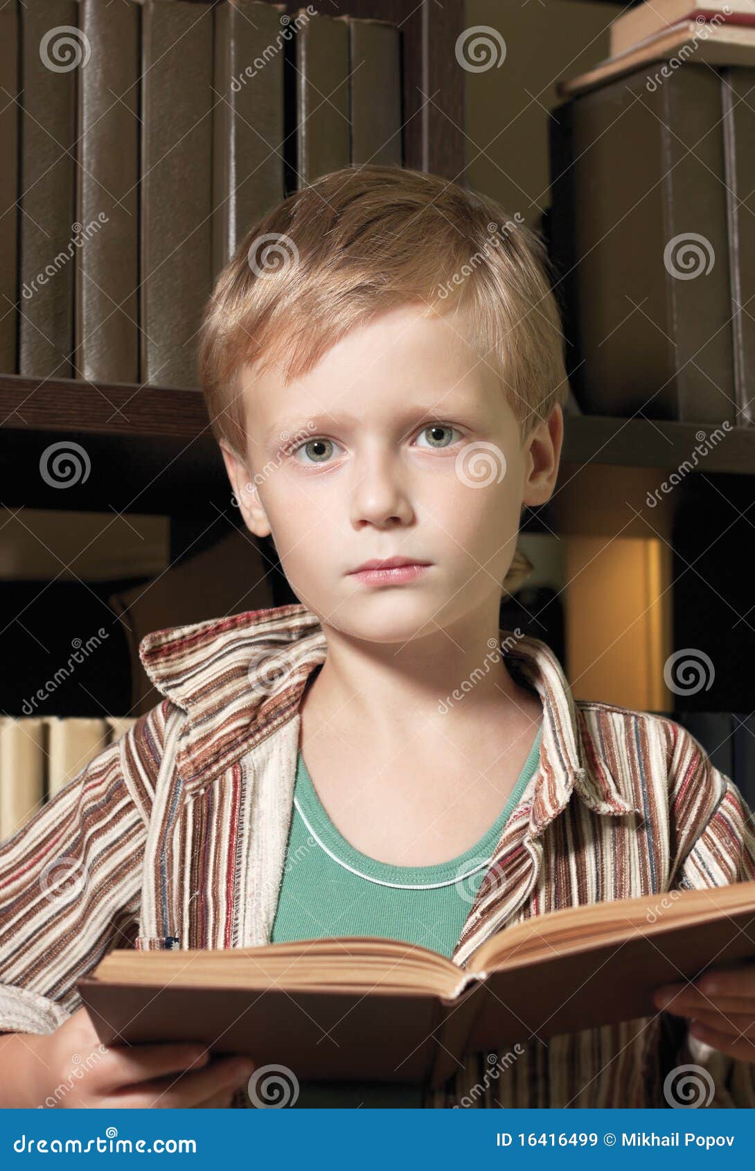 The Boy Reads the Book with a Serious Kind. Stock Image - Image of ...