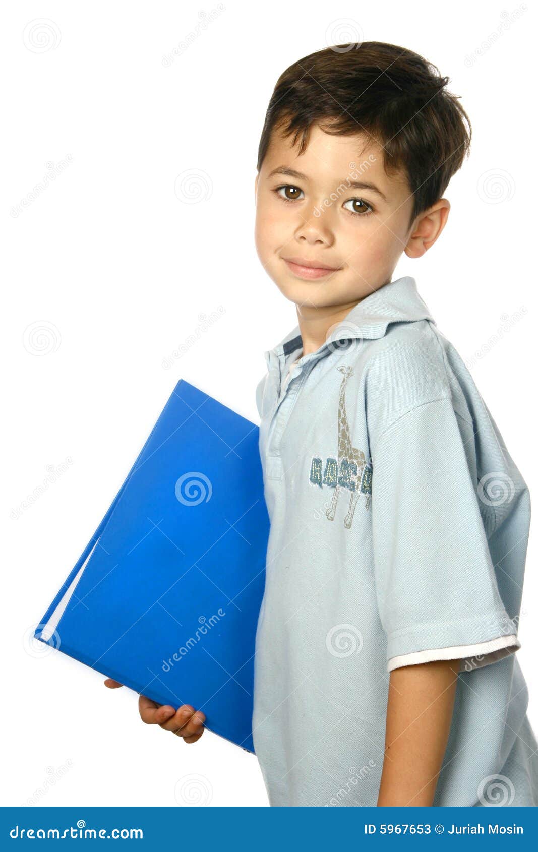 Boy Ready for School Holding a Blue Folder. Stock Image - Image of ...