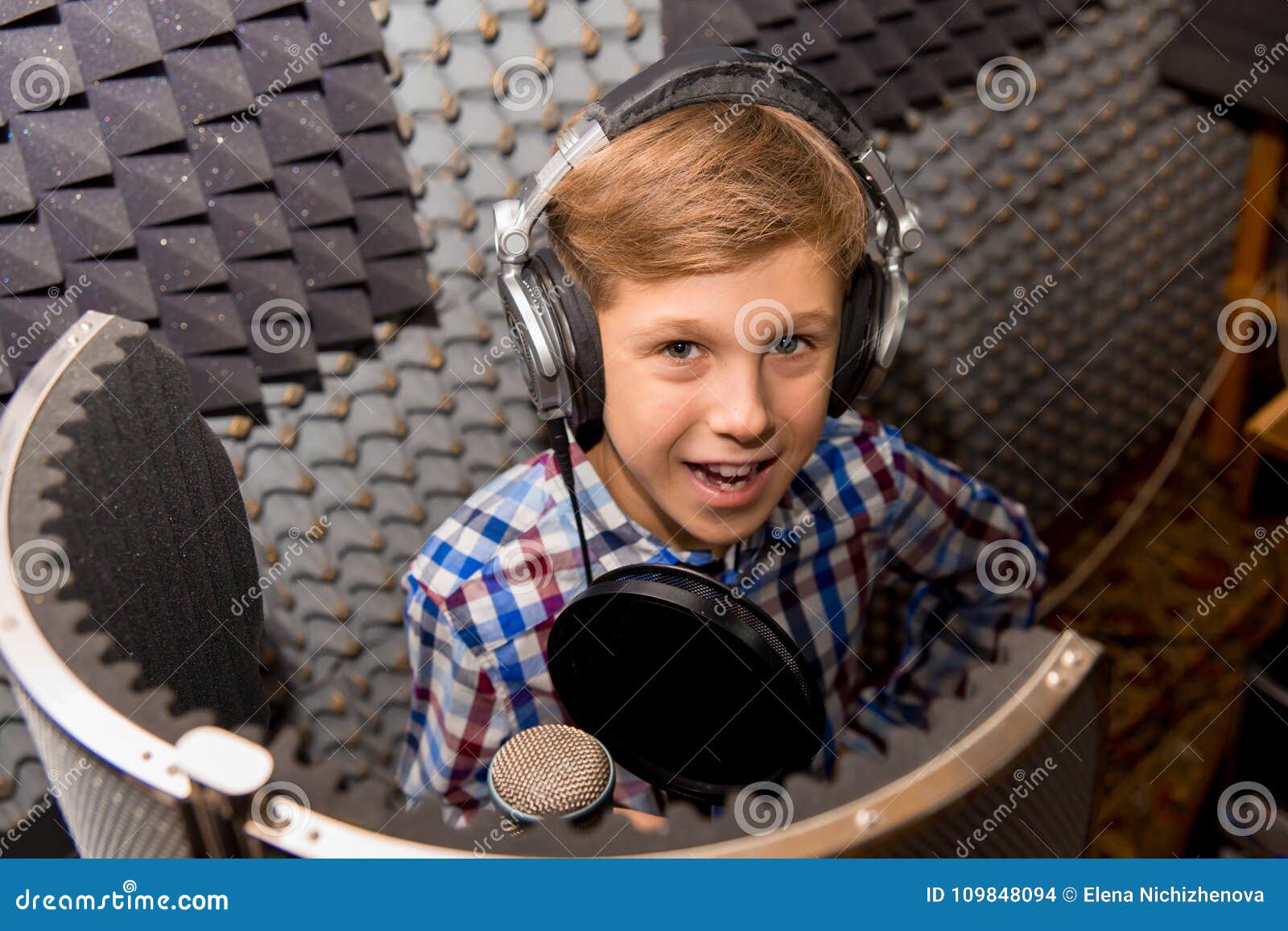 Boy in a recording studio stock photo. Image of radio - 109848094