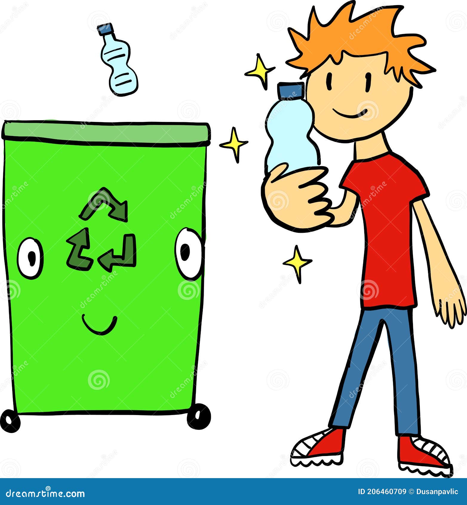 Boy Recycles a Plastic Bottle Stock Vector - Illustration of icon ...