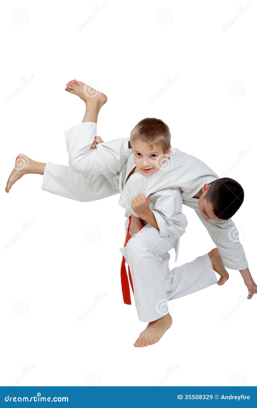A Boy with a Red Belt Doing Throw Athlete with a White Belt Stock Image ...