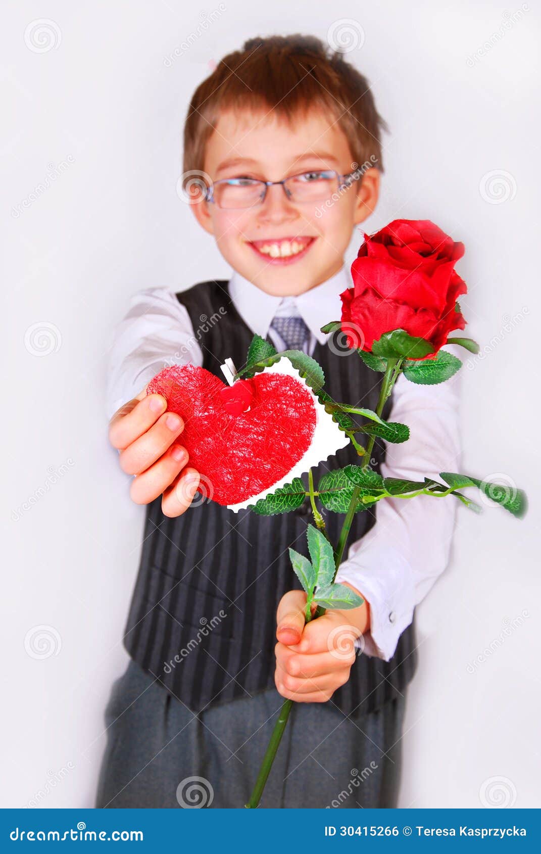Boy with Red Rose and Heart Stock Photo - Image of child, holding: 30415266