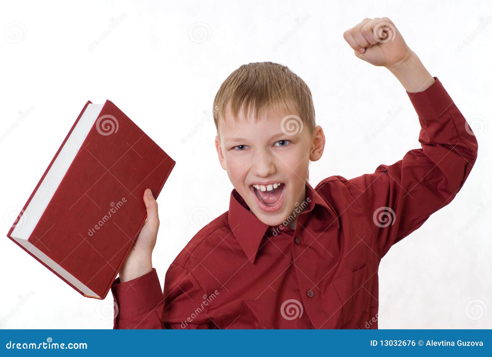 Boy in a Red Shirt with the Book Stock Photo - Image of little ...