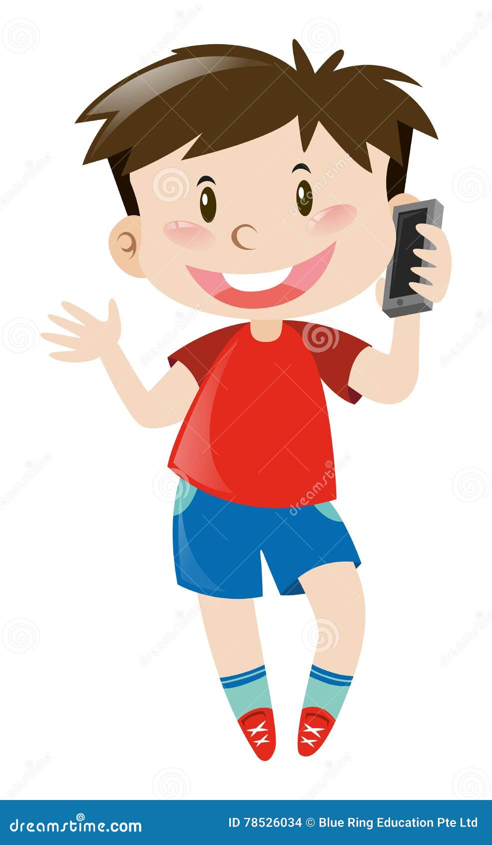 Boy in Red Shirt Using Mobile Phone Stock Vector - Illustration of ...