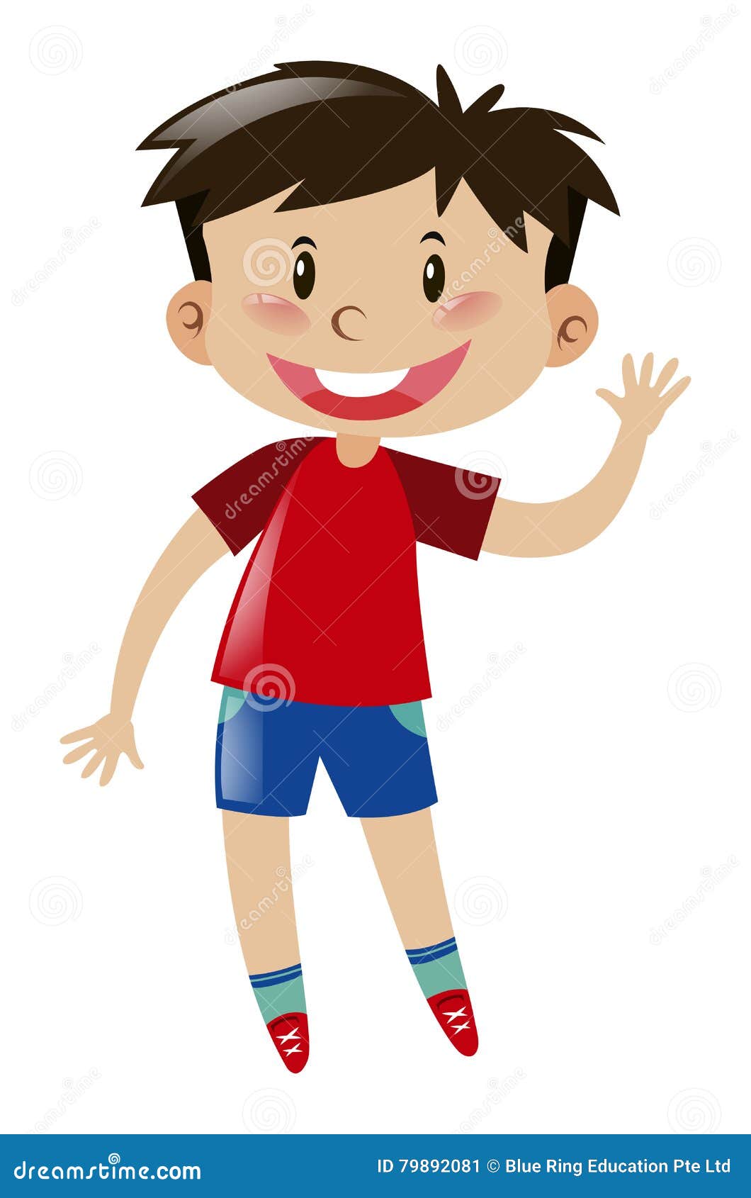 Boy in red waving hand stock vector. Illustration of waving - 79892081